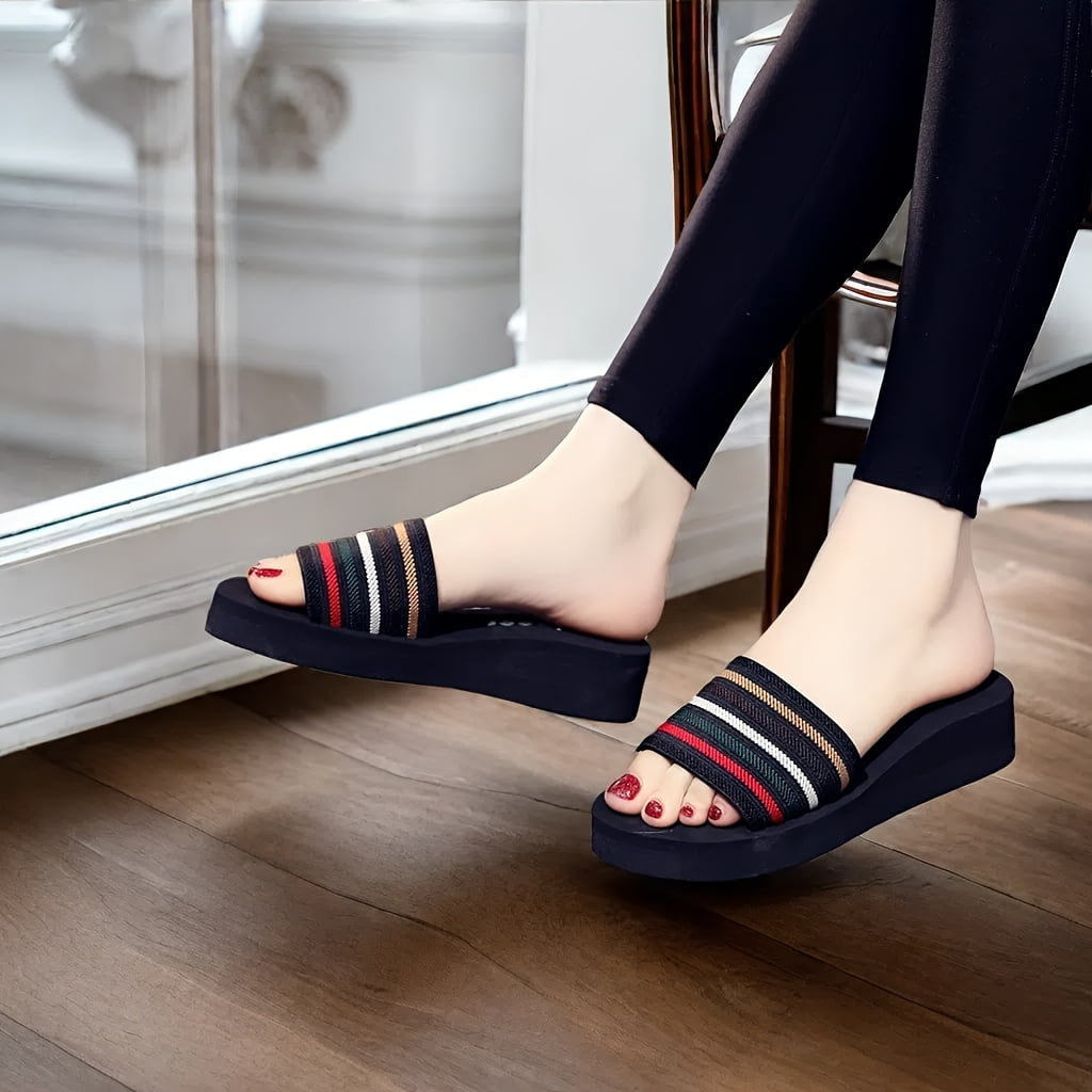 Women's Solid Color Lightweight Slip On Stylish Slides, Flat Home ...