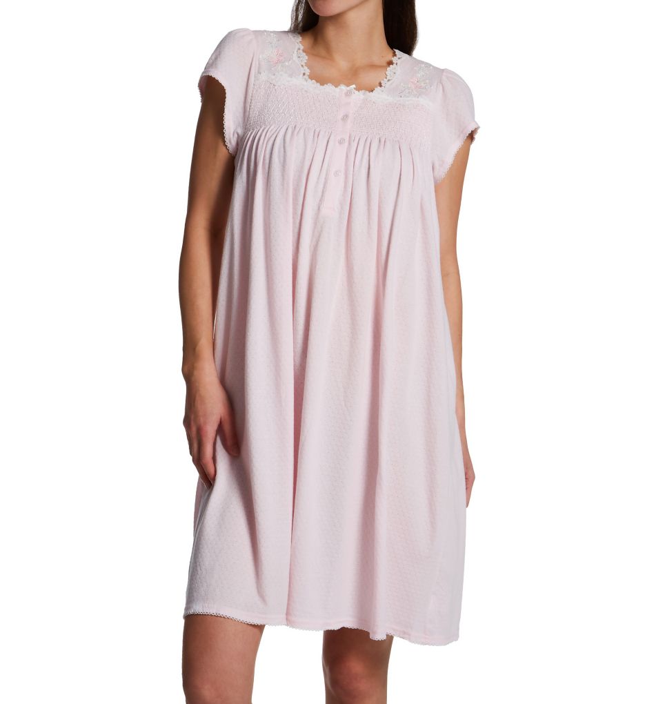 Women's Miss Elaine 207413 Silkyknit Floral Cap Sleeve Short Gown (Pink L) - Walmart.com