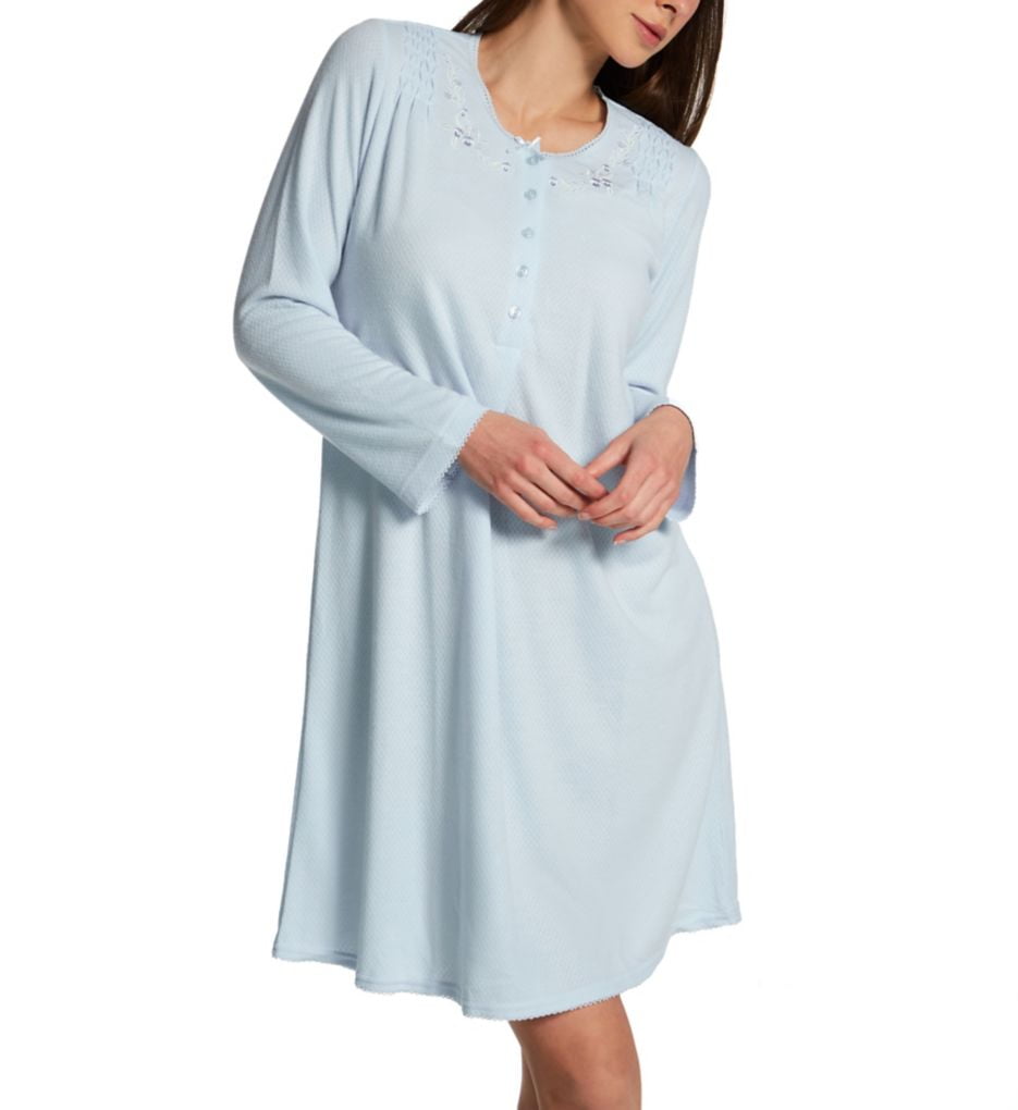 Women's Miss Elaine 212802 Honeycomb Long Sleeve Short Gown (Powder ...