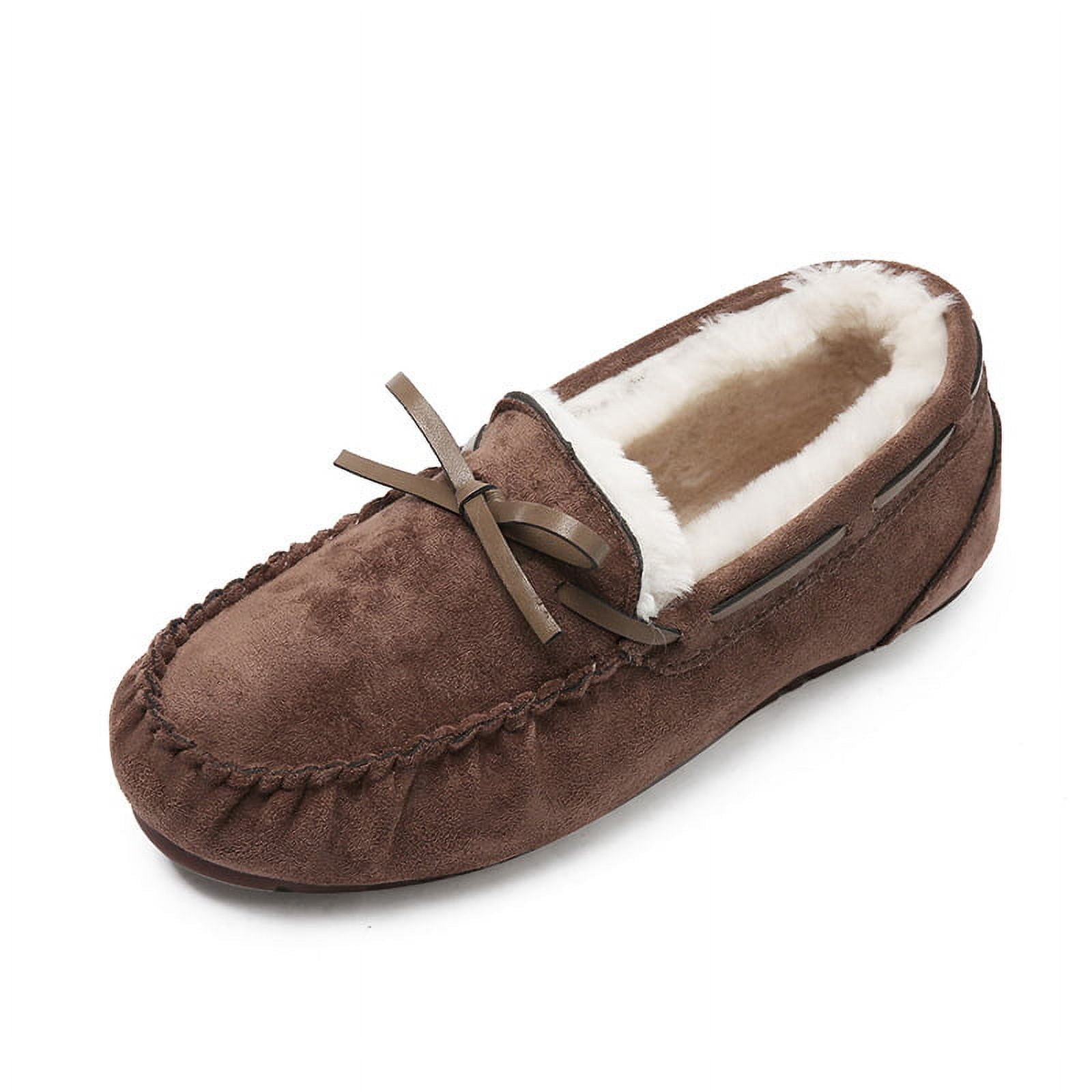 Women's Moccasin Slippers Micro Suede Warm Faux Fur Pile Lined Lace-Up ...
