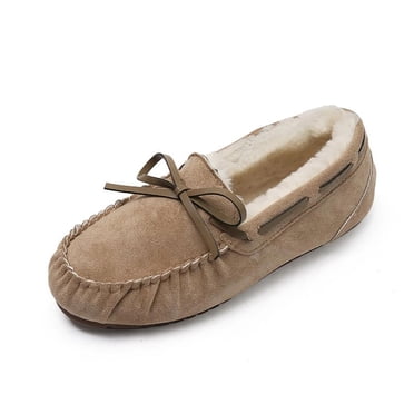 Real Fancy Women's Moccasin Slippers - Slip On House Slipper Warm Faux ...