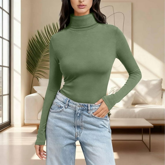 Women's Mock Turtle Neck Tops Thermal Layering Tops Slim Fitted Tops ...
