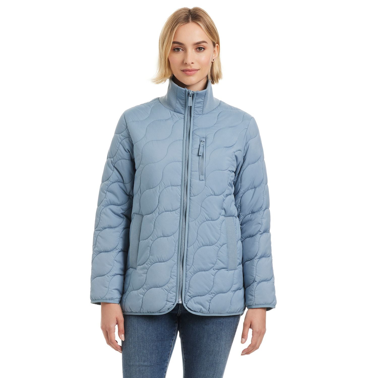 Women's Modern Supply by Sanctuary Rib Knit Puffer Jacket Color: Blue ...