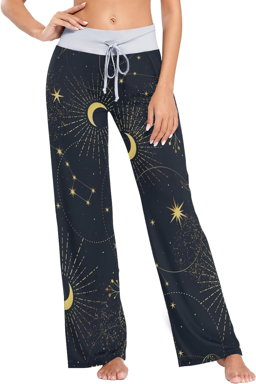 Women's Moon Stars Blue Pajama Pants, Casual Pajama Bottoms Lounge ...