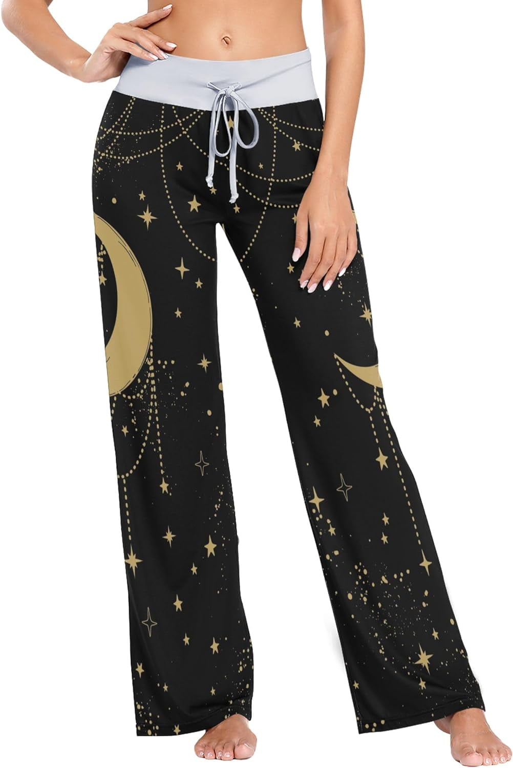 Women's Moon and Stars Black Pajama Pants, Casual Pajama Bottoms Lounge ...