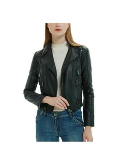 SPYM Women's Faux Leather Moto Biker Short Coat Jacket, Windproof ...