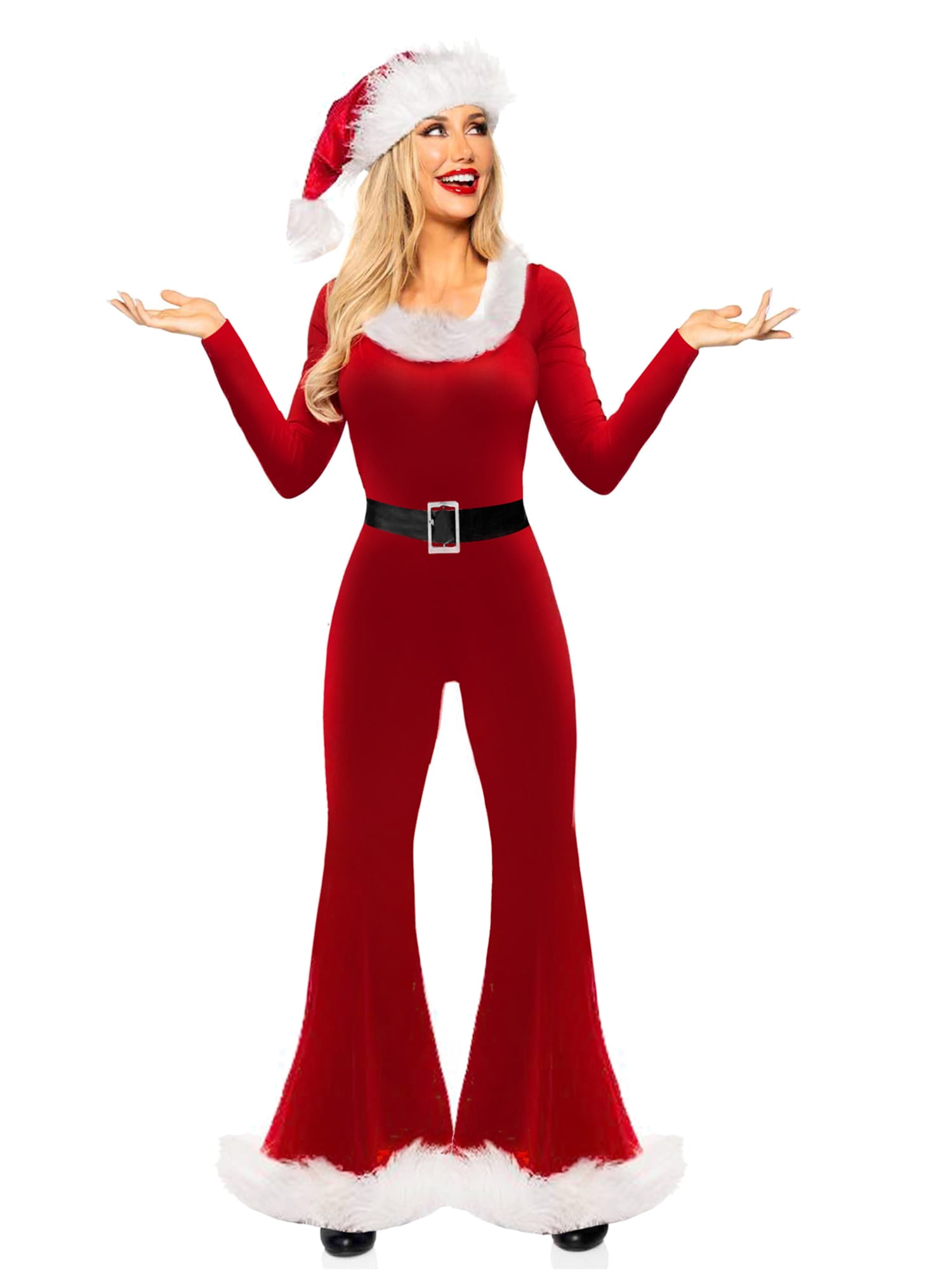 Women's Mrs.Claus Costume Velvet Santa Dress Long Sleeve Fur Trim ...