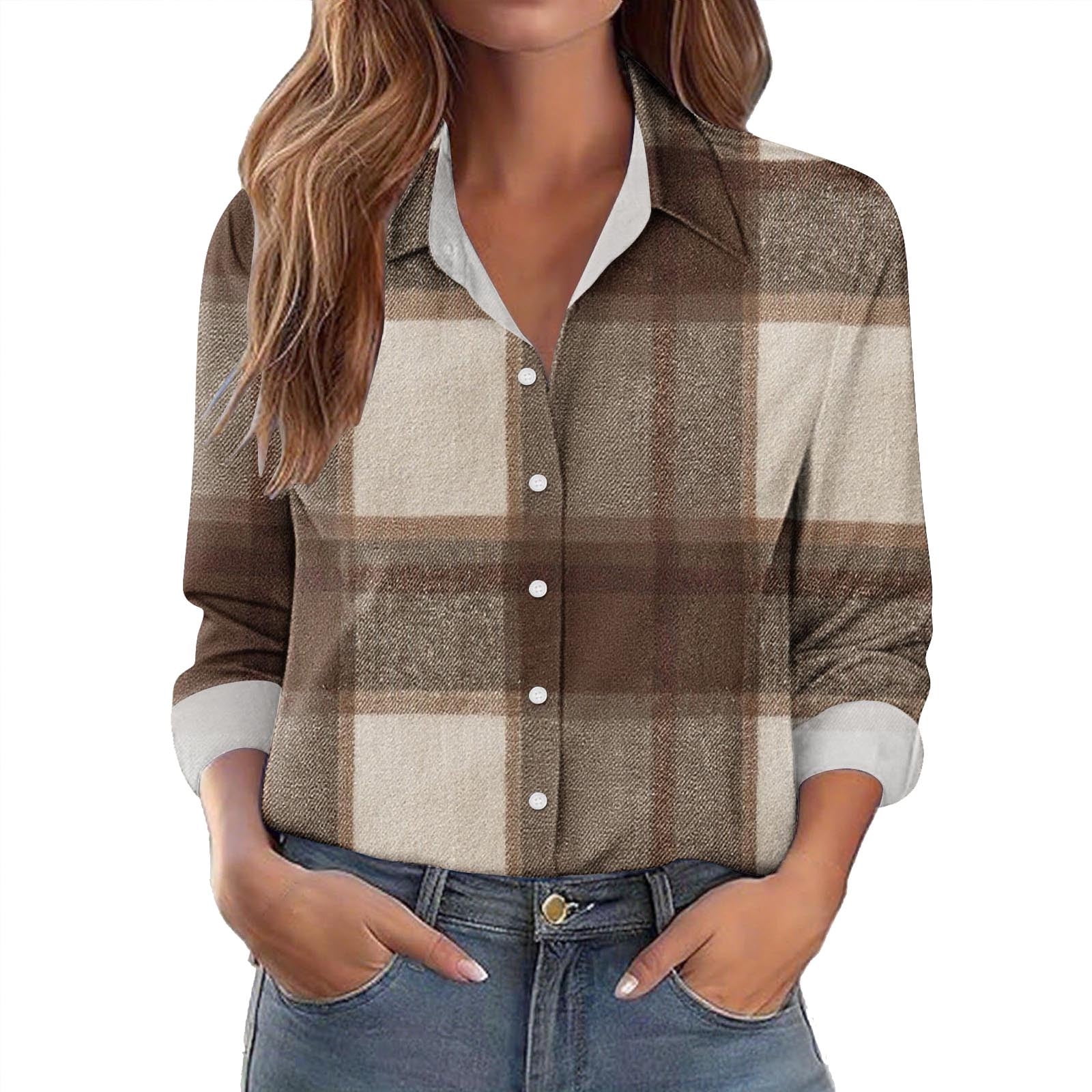Women's Multi Color Plaid Shirts Long Sleeve Fashion Button Down ...
