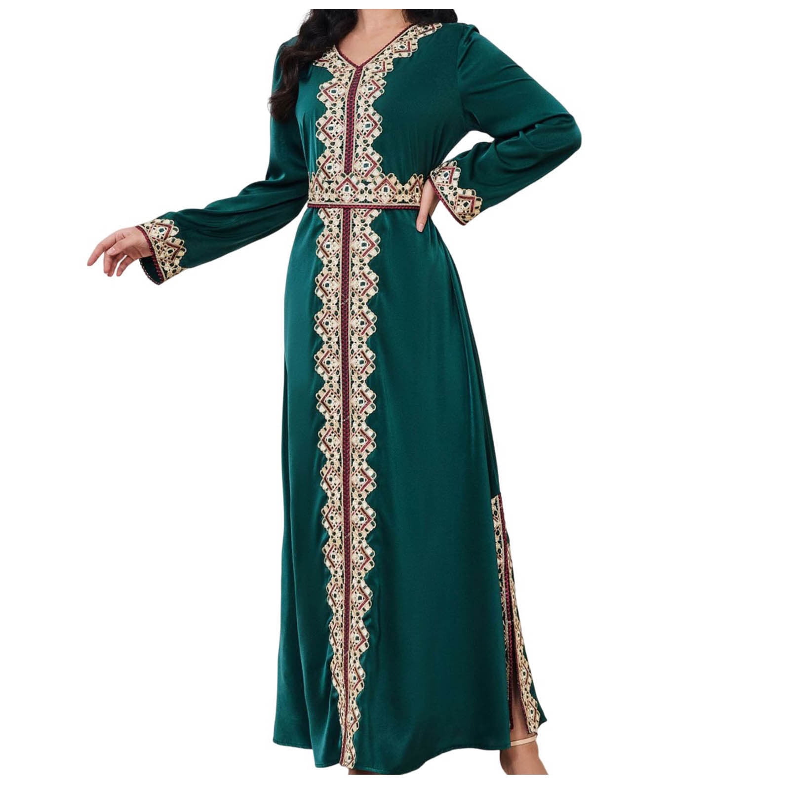 Women's Muslim Dress Mandarin Collar Long Sleeve Islamic Maxi Dress ...