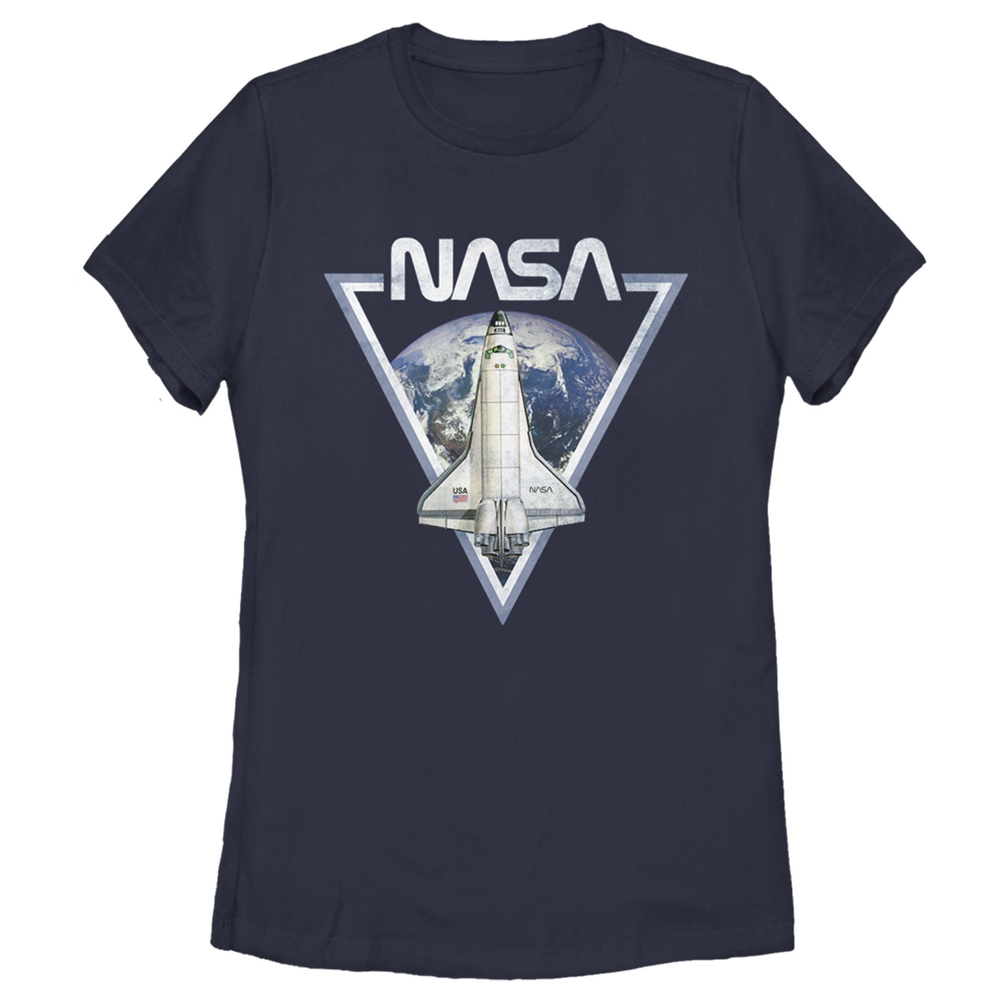 Women's NASA Triangle Earth Logo Shuttle Flight Graphic Tee Navy Blue X ...
