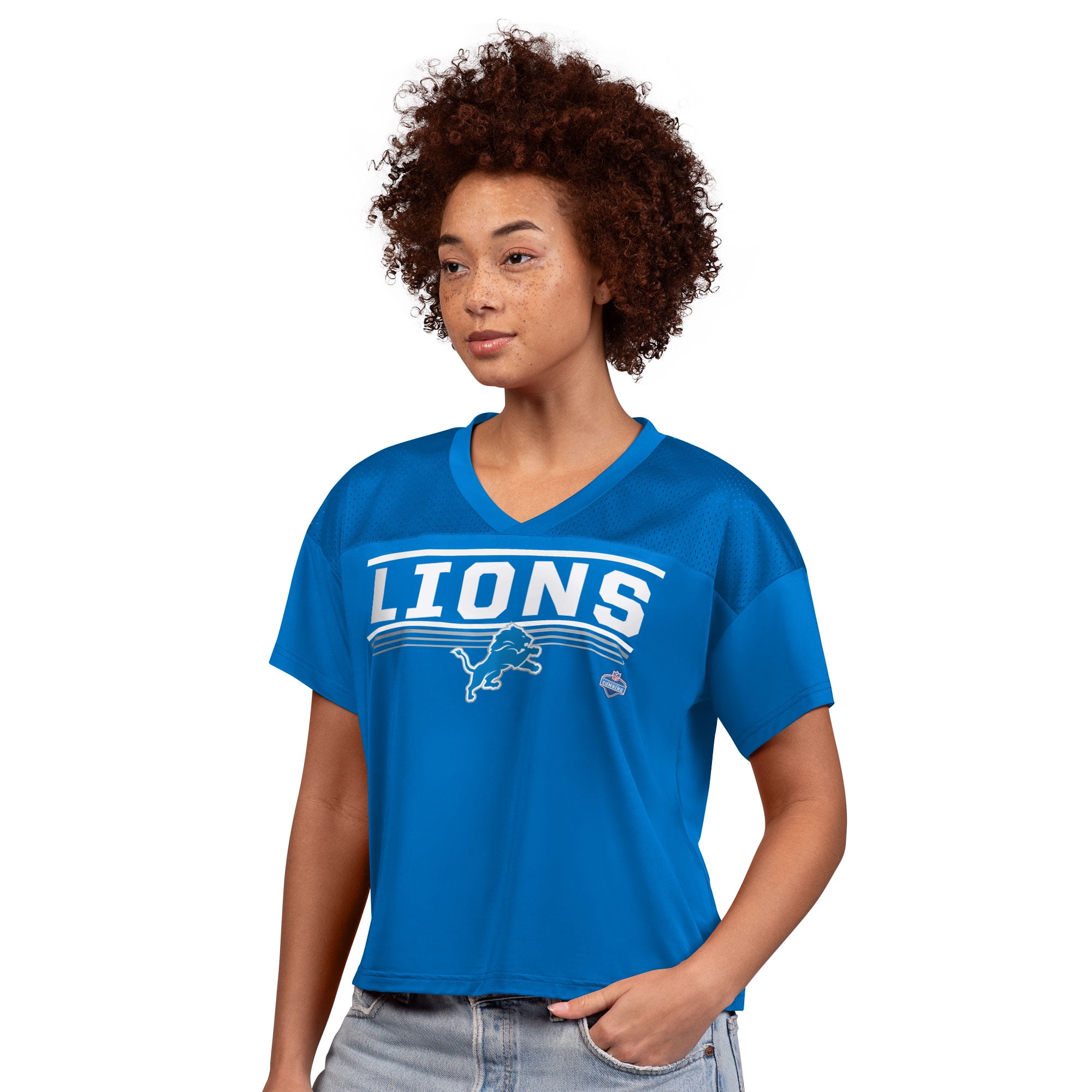 Women's NFL Combine Detroit Lions Vneck Mesh Panel Cropped T-shirt ...