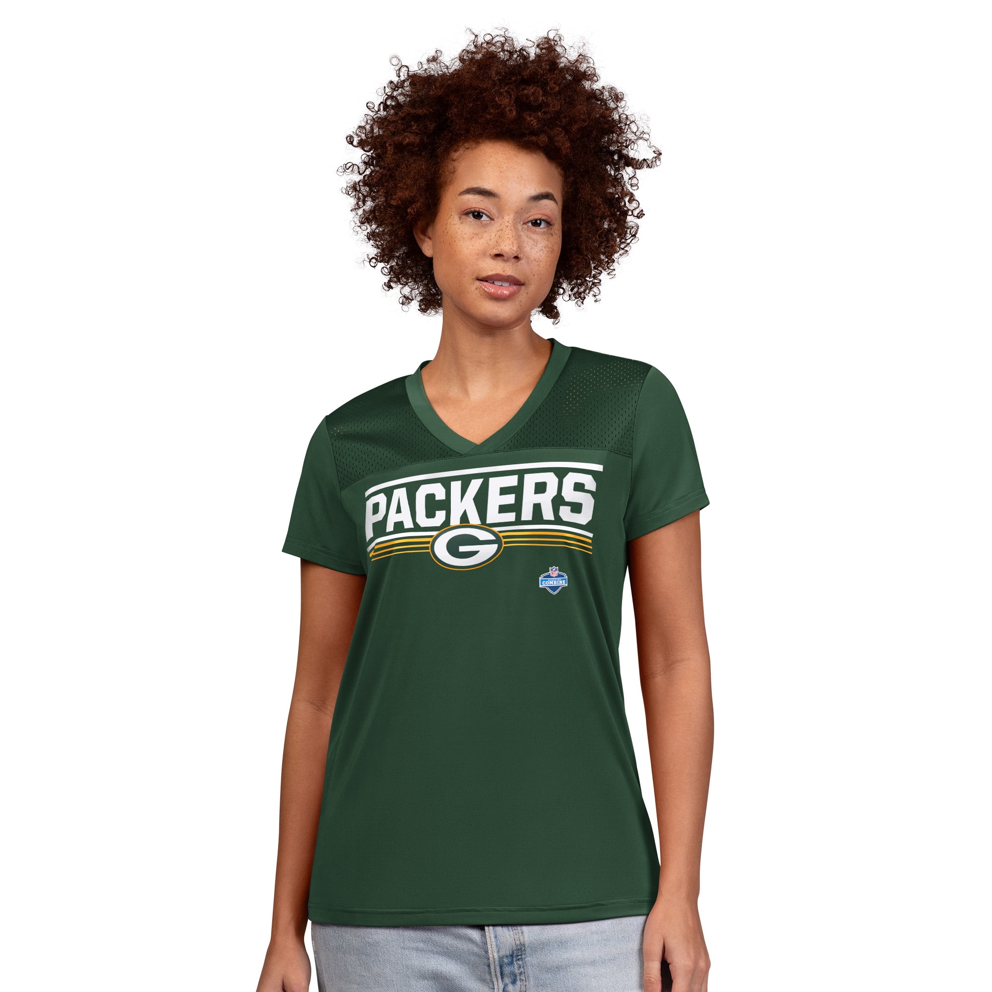 Women's NFL Combine Green Bay Packers Vneck Mesh Panel Stretch T-shirt ...