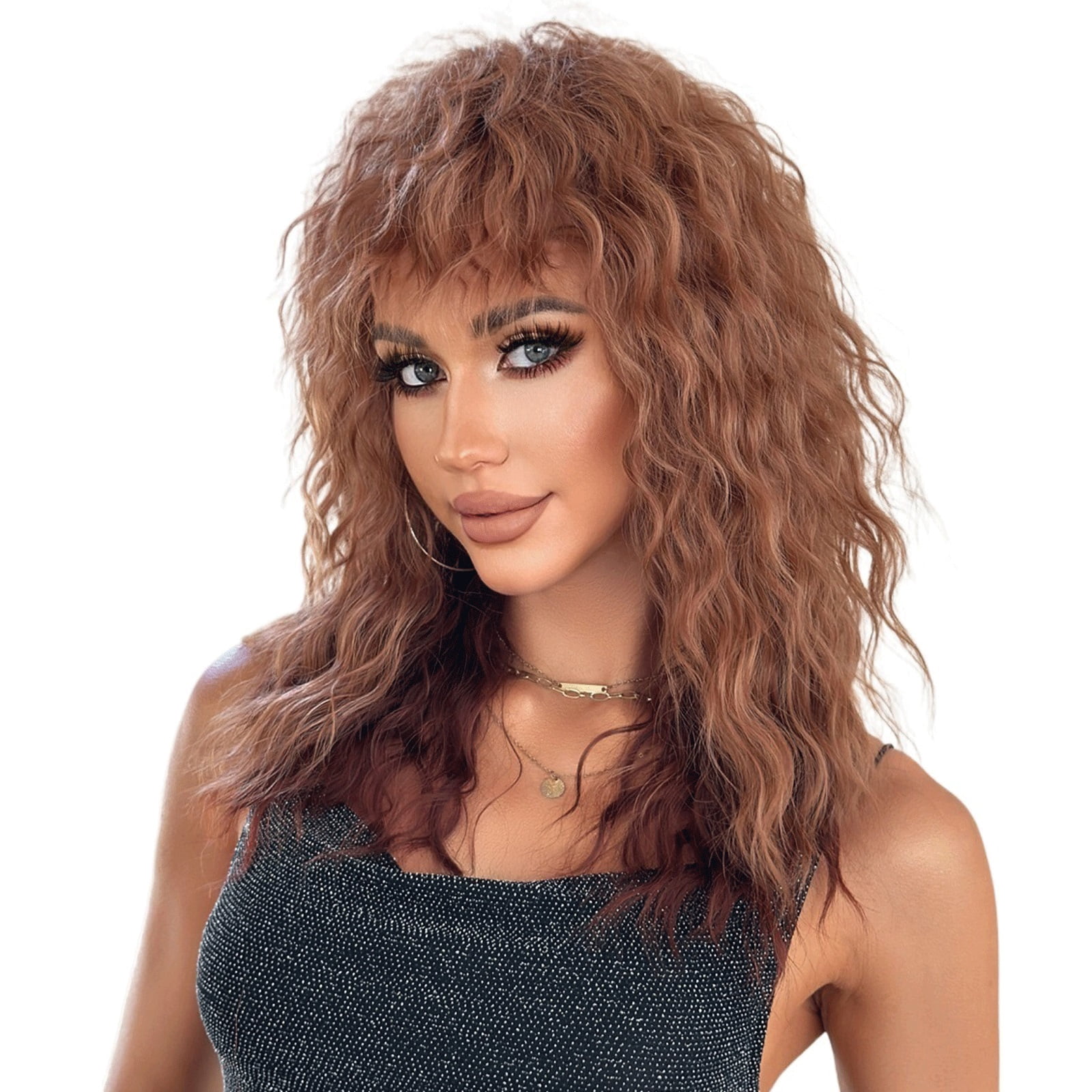 Women's Natural Fluffy Bangs Hair Wigs - Versatile Medium to Long ...
