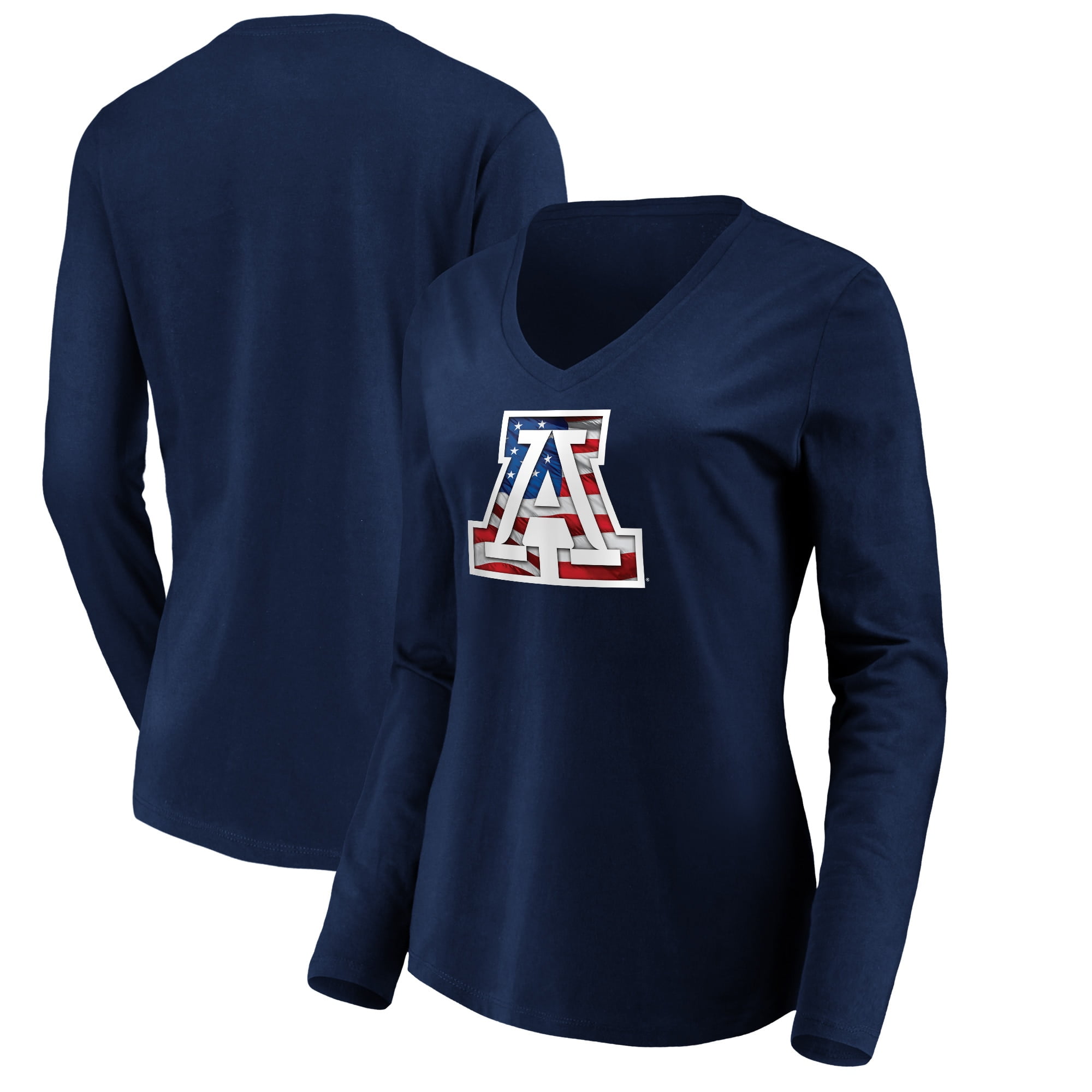 Women's Navy Arizona Wildcats Banner Wave Long Sleeve V-Neck T-Shirt ...