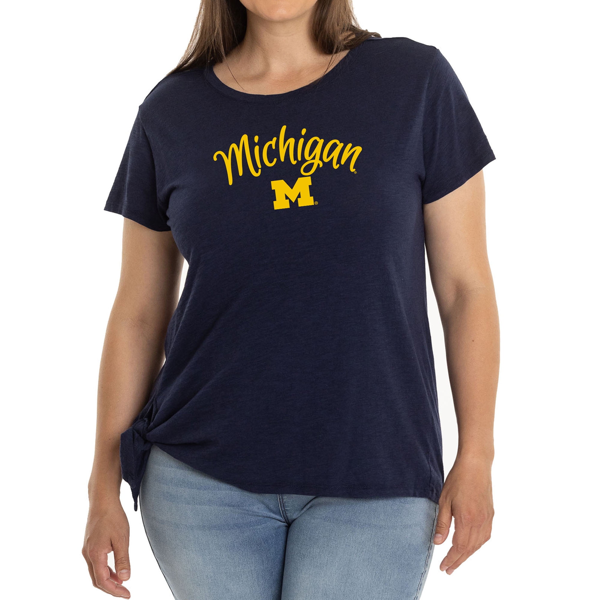 Women's Navy Michigan Wolverines Sophie Side-Tie T-Shirt - Walmart.com