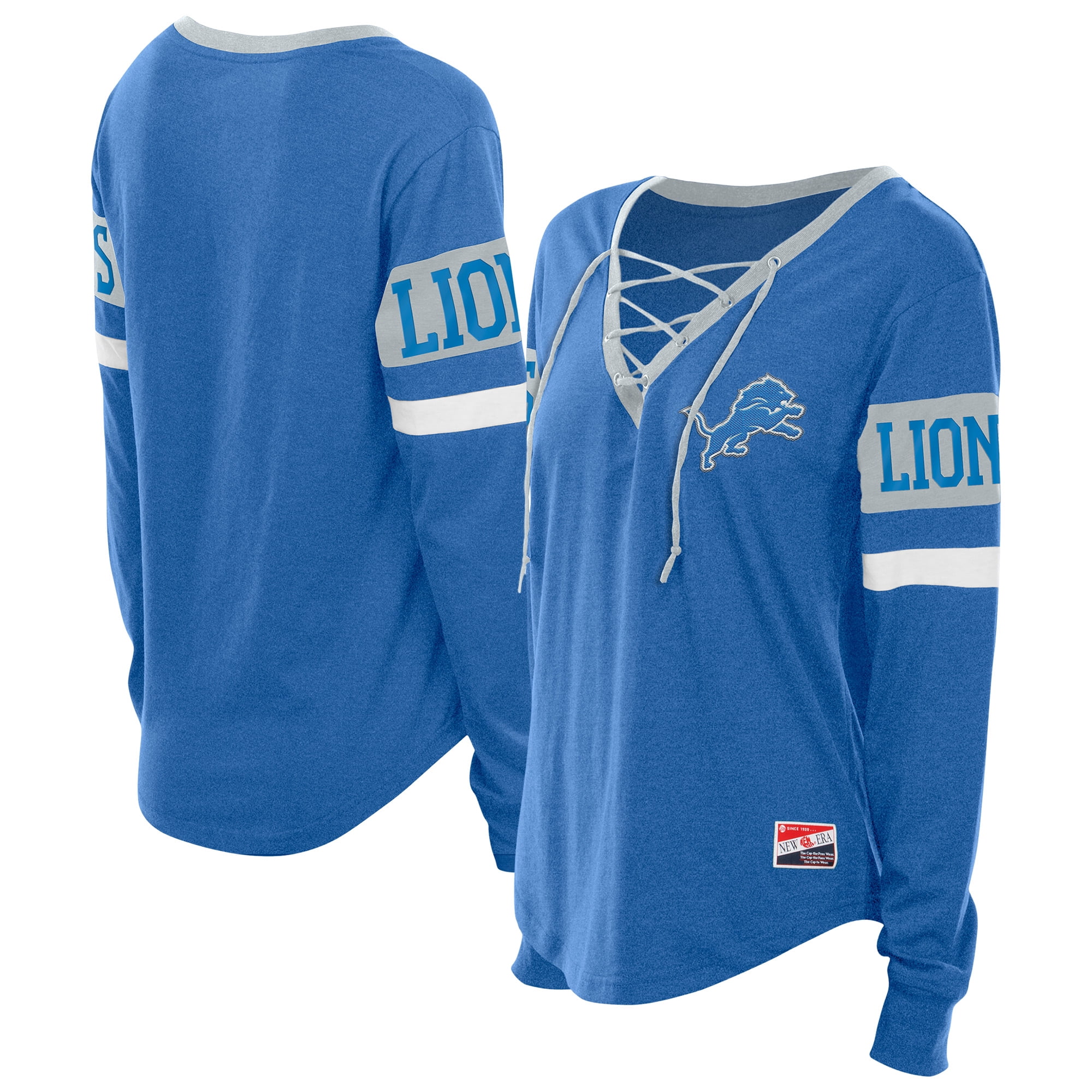 Women's New Era Blue Detroit Lions Throwback Lace-Up Long-Sleeve T ...