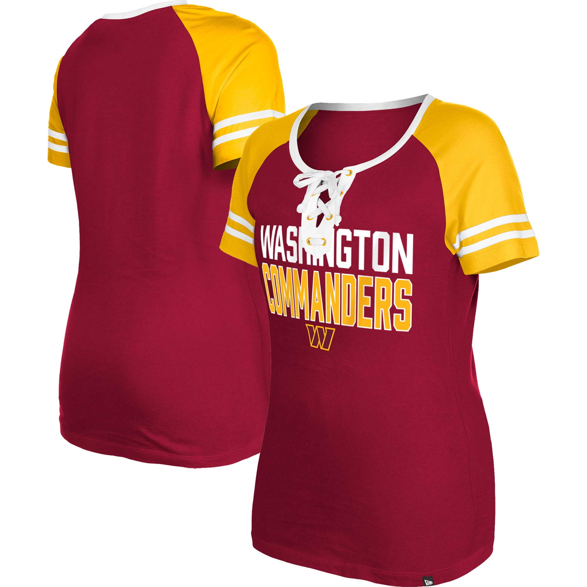 Women's New Era Burgundy Washington Commanders Raglan Lace-Up T-Shirt ...