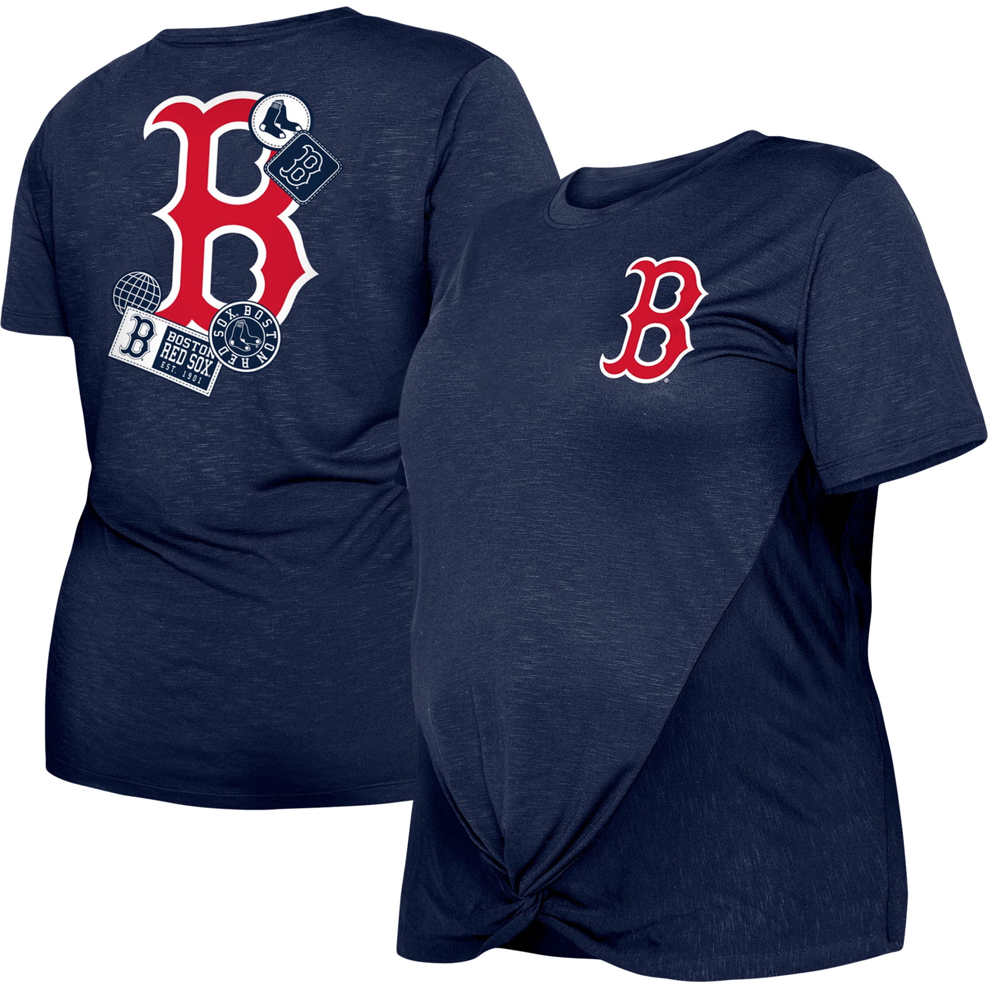 Women's New Era Navy Boston Red Sox Plus Size Two-Hit Front Knot T ...