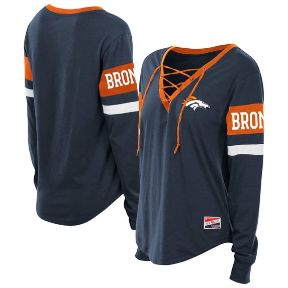 Women's New Era Navy Denver Broncos Plus Size Throwback Lace-Up Long ...