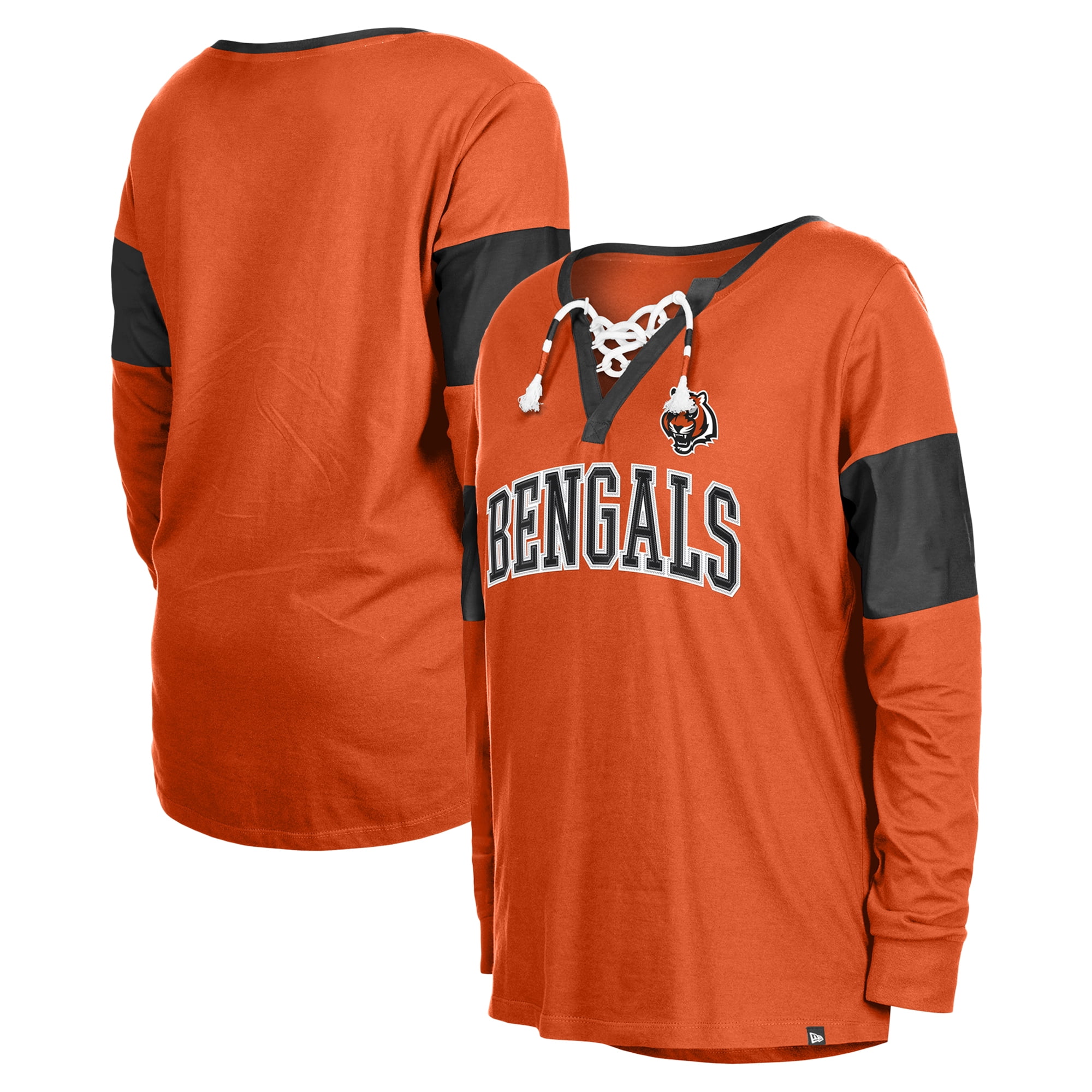 Women's New Era Orange Cincinnati Bengals Lace-Up Notch-Neck Long ...