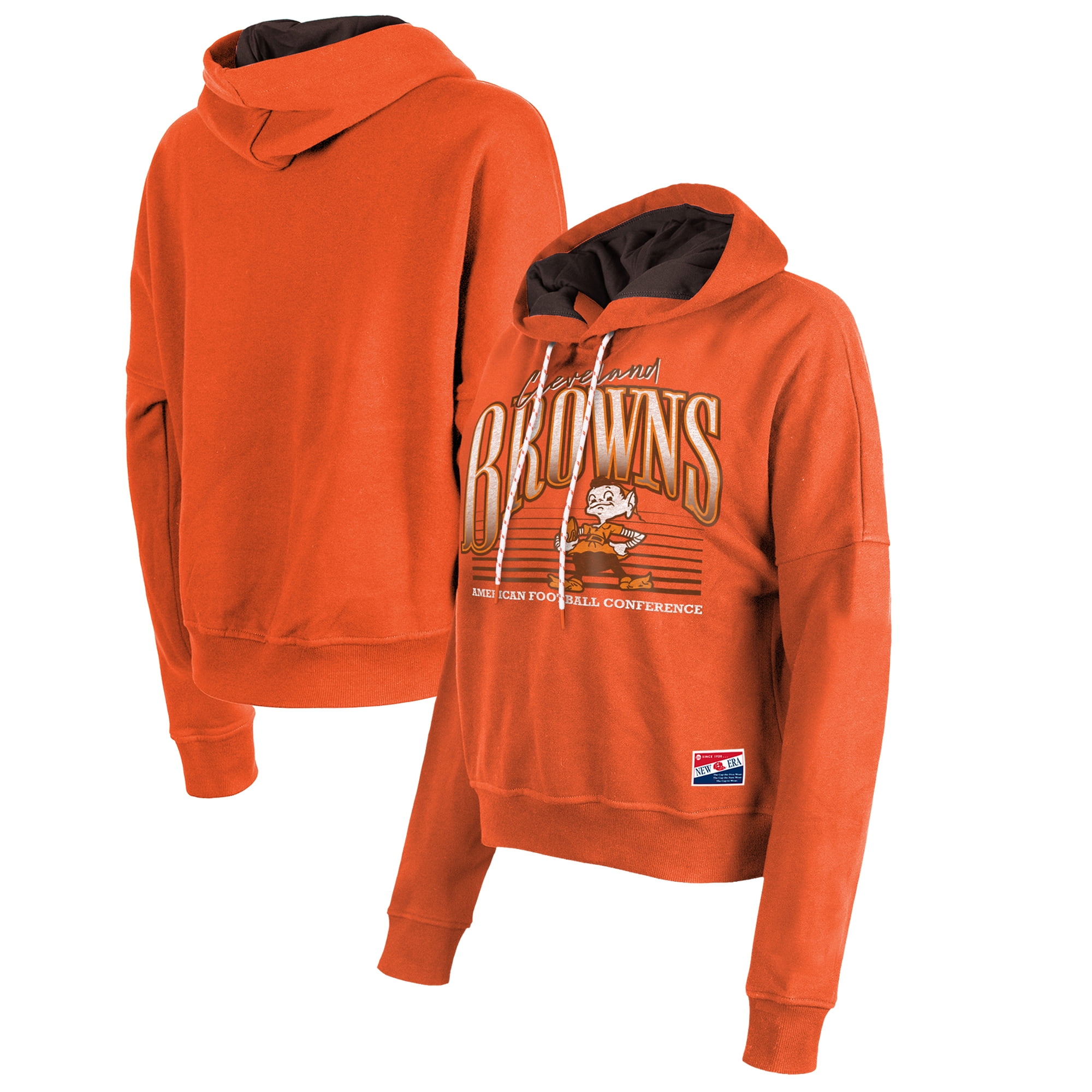 Women's New Era Orange Cleveland Browns Throwback Boxy Pullover Hoodie ...