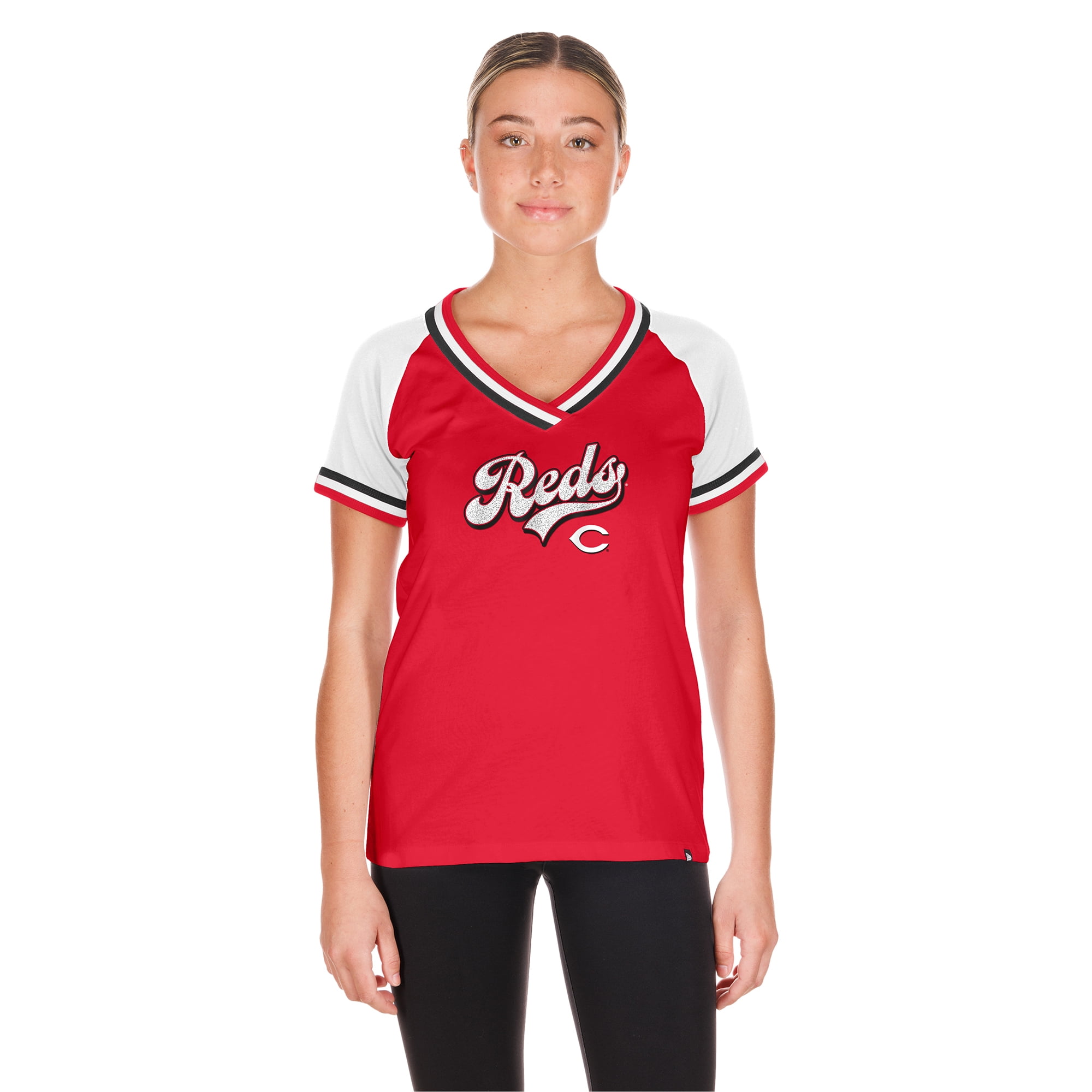 Women's New Era Red Cincinnati Reds Gameday Raglan V-Neck T-Shirt ...