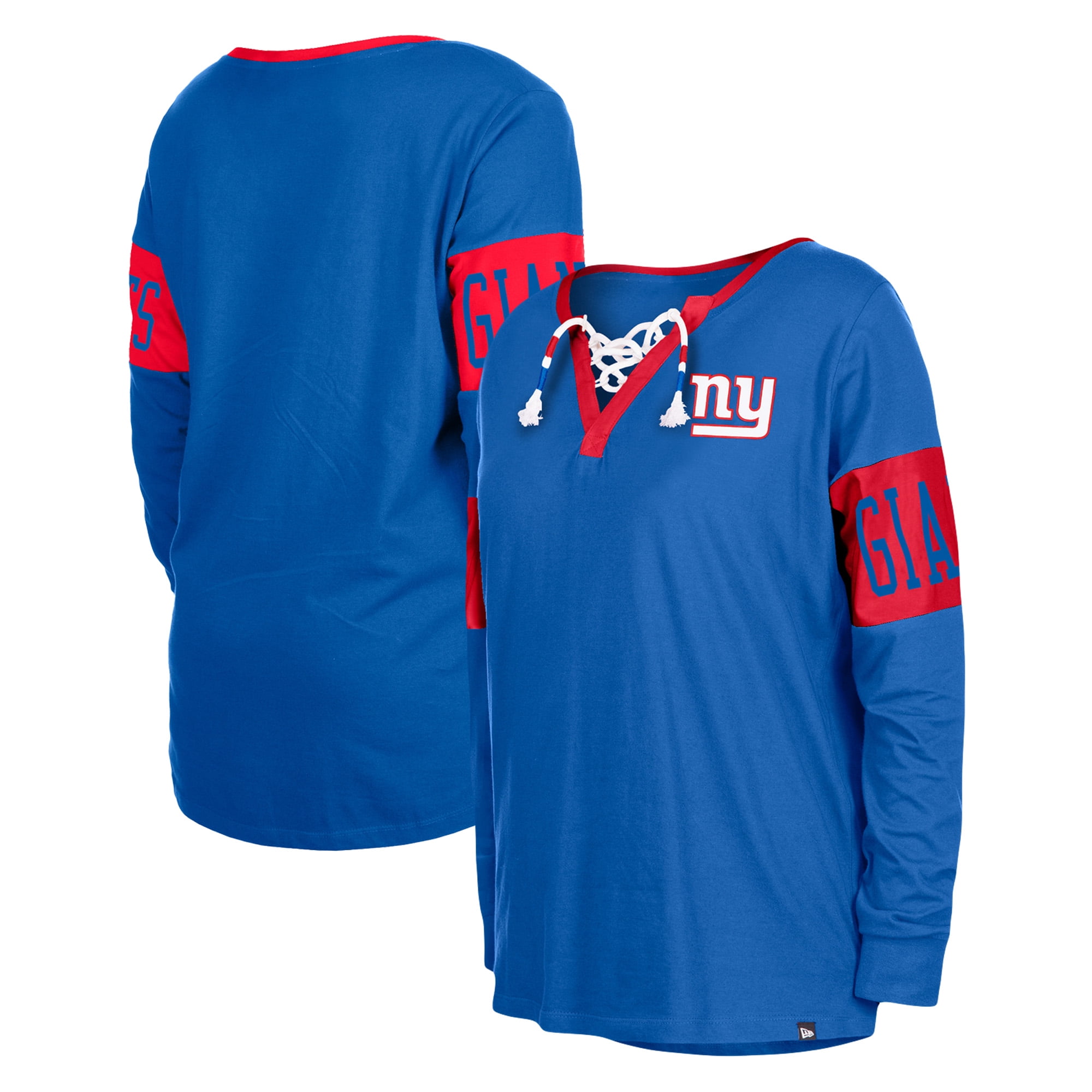 Women's New Era Royal New York Giants Lace-Up Notch Neck Long Sleeve T ...