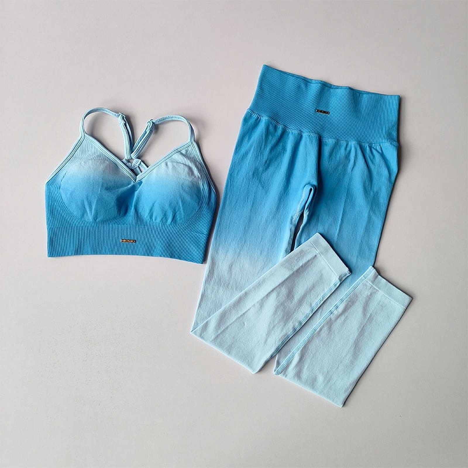 Women's New Gradient Gym Set Yoga Clothing Beauty Back Bra Suit Peach Hip Leggings High Waist ...