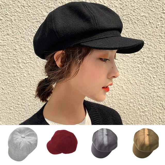 Women's Newsboy Hats Fall Wool Cabbie Beret Octagonal Hat Girls ...
