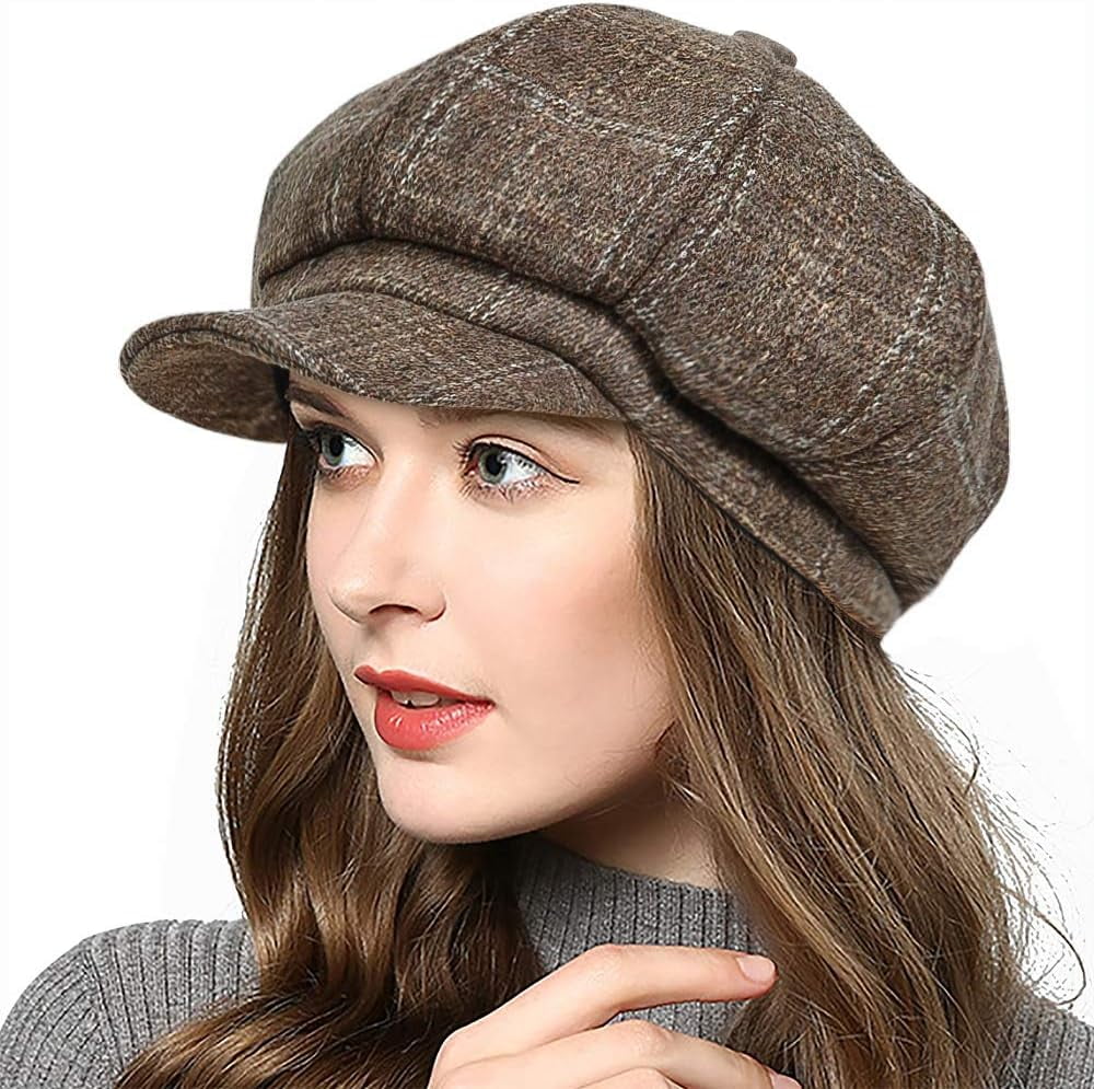 Women's Newsboy Hats Fall Wool Cabbie Beret Tweed Girls Paperboy Cap ...