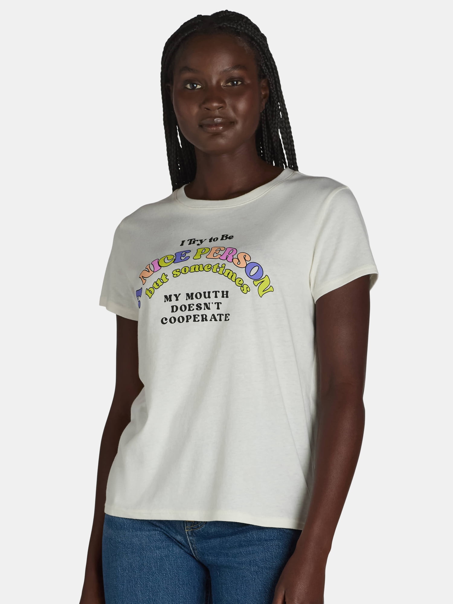 Women's Nice Person Graphic Tee with Short Sleeves, Size XXS-XXL ...