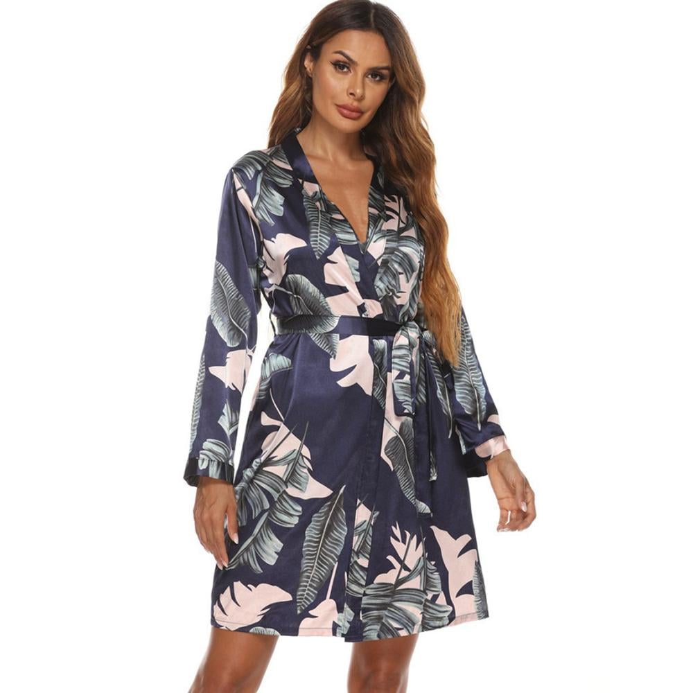 Women's Night Robe Kimono Nightdress Floral Print Chemise Nightgown ...