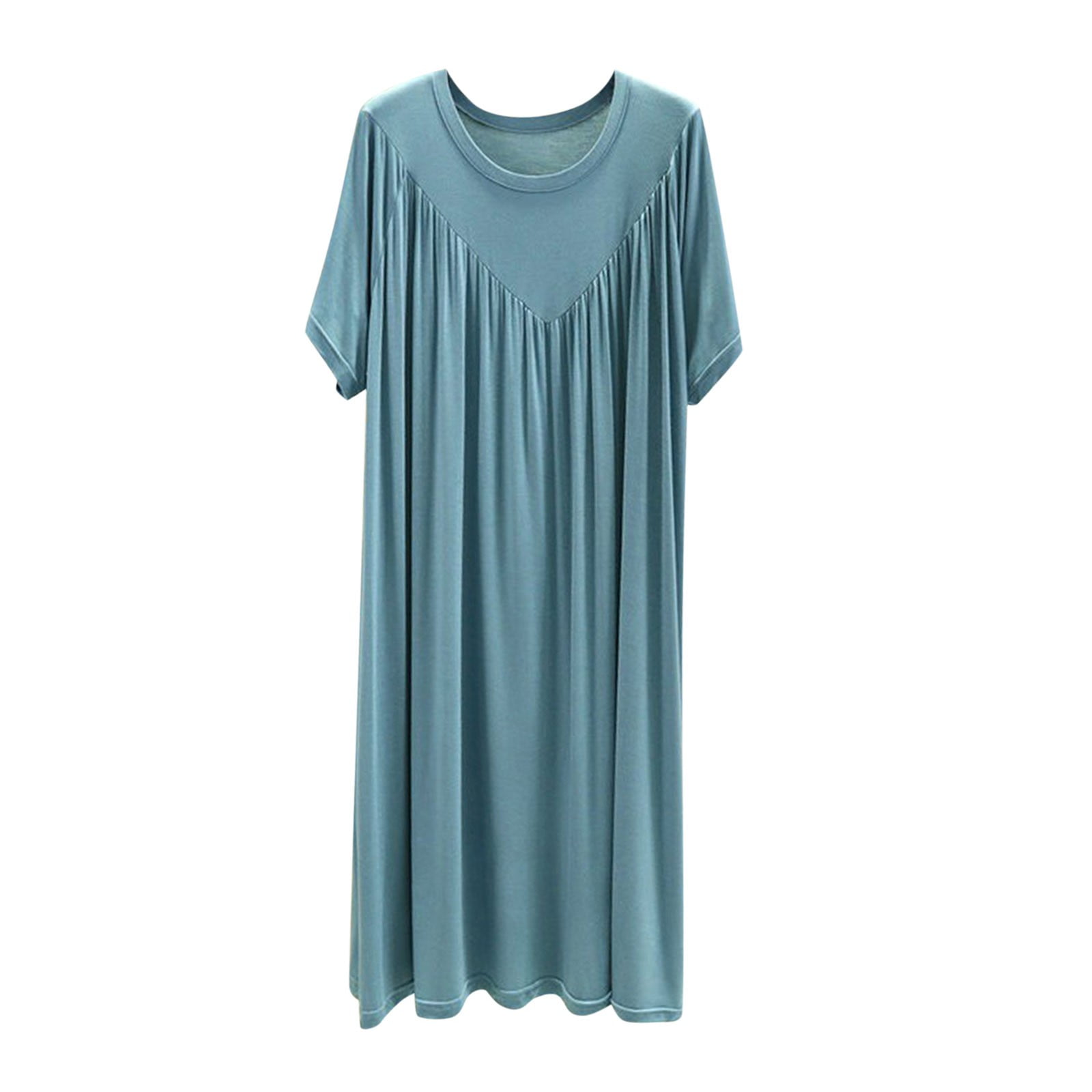 Women's Nightdress Cotton Pleated Plain Crew Neck Negligee Short ...