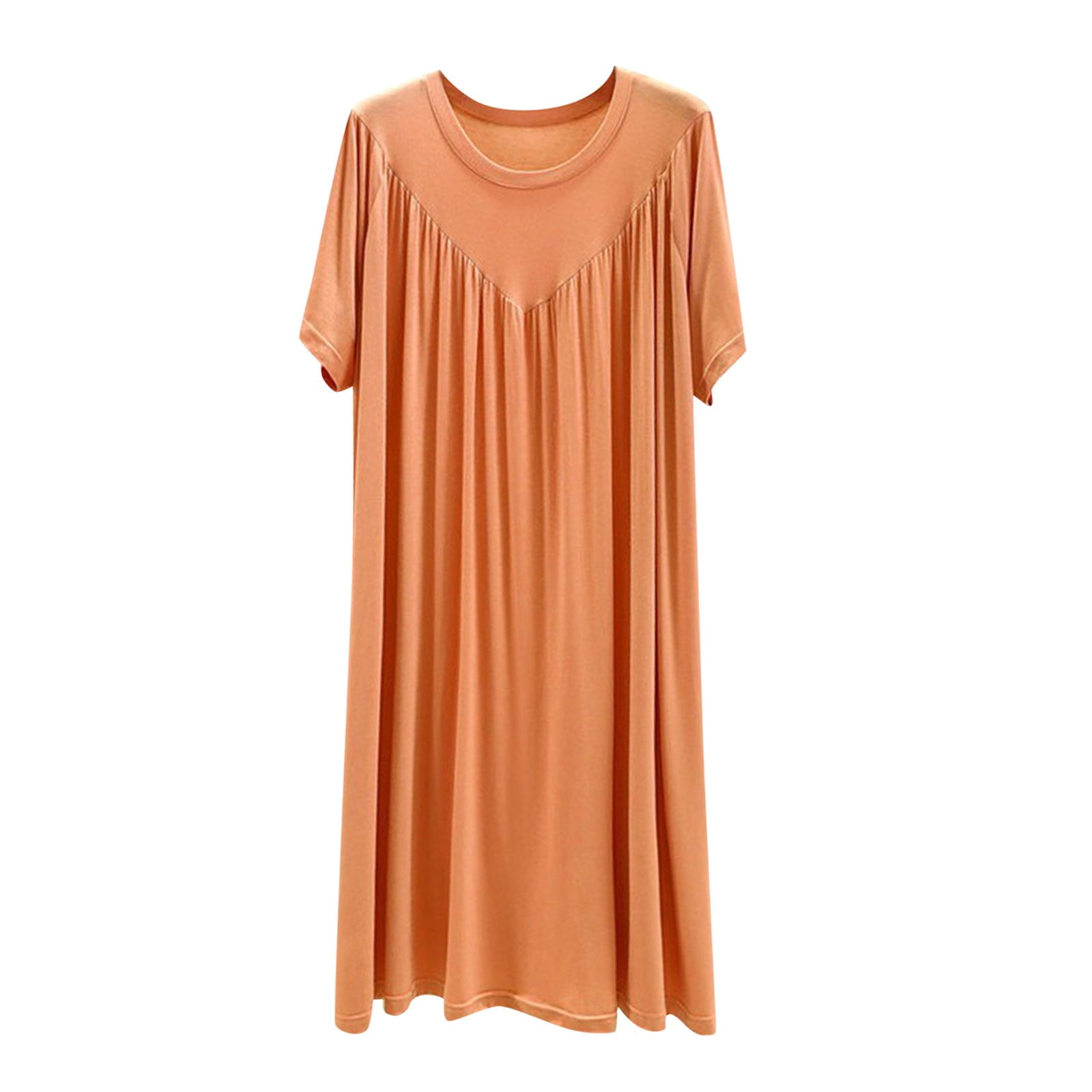 Women's Nightdress Cotton Pleated Plain Crew Neck Negligee Short ...