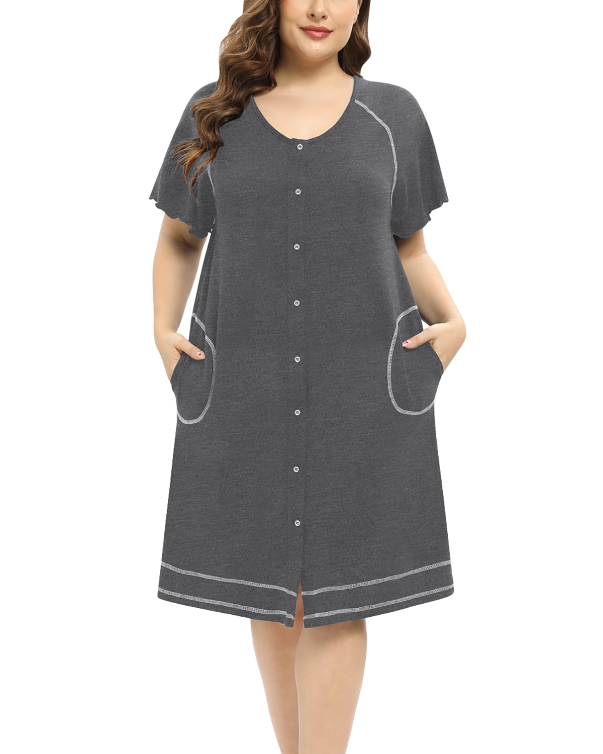 Women's Nightgown Button Down Sleepshirt Loungewear Short Sleeve V Neck ...