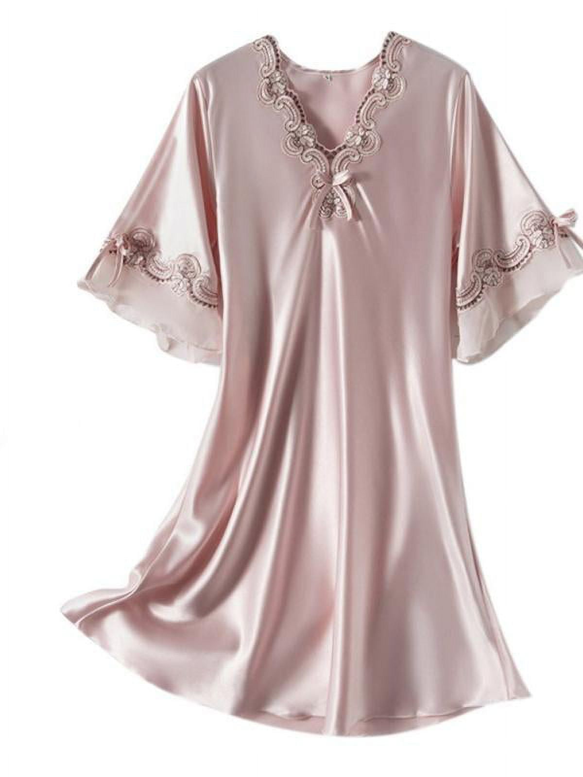 Women's Nightgown Short Sleeve Sleepwear Comfy Sleep Shirt Dress Lace ...