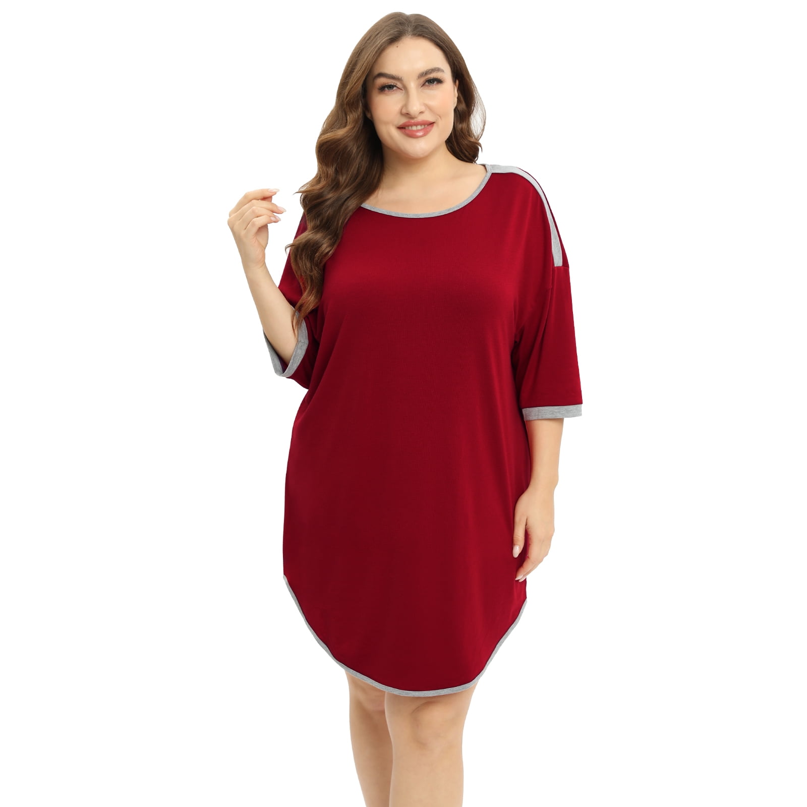 Women's Nightgowns Plus Size 3/4 Sleeve Sleepwear Side Split Nightdress ...