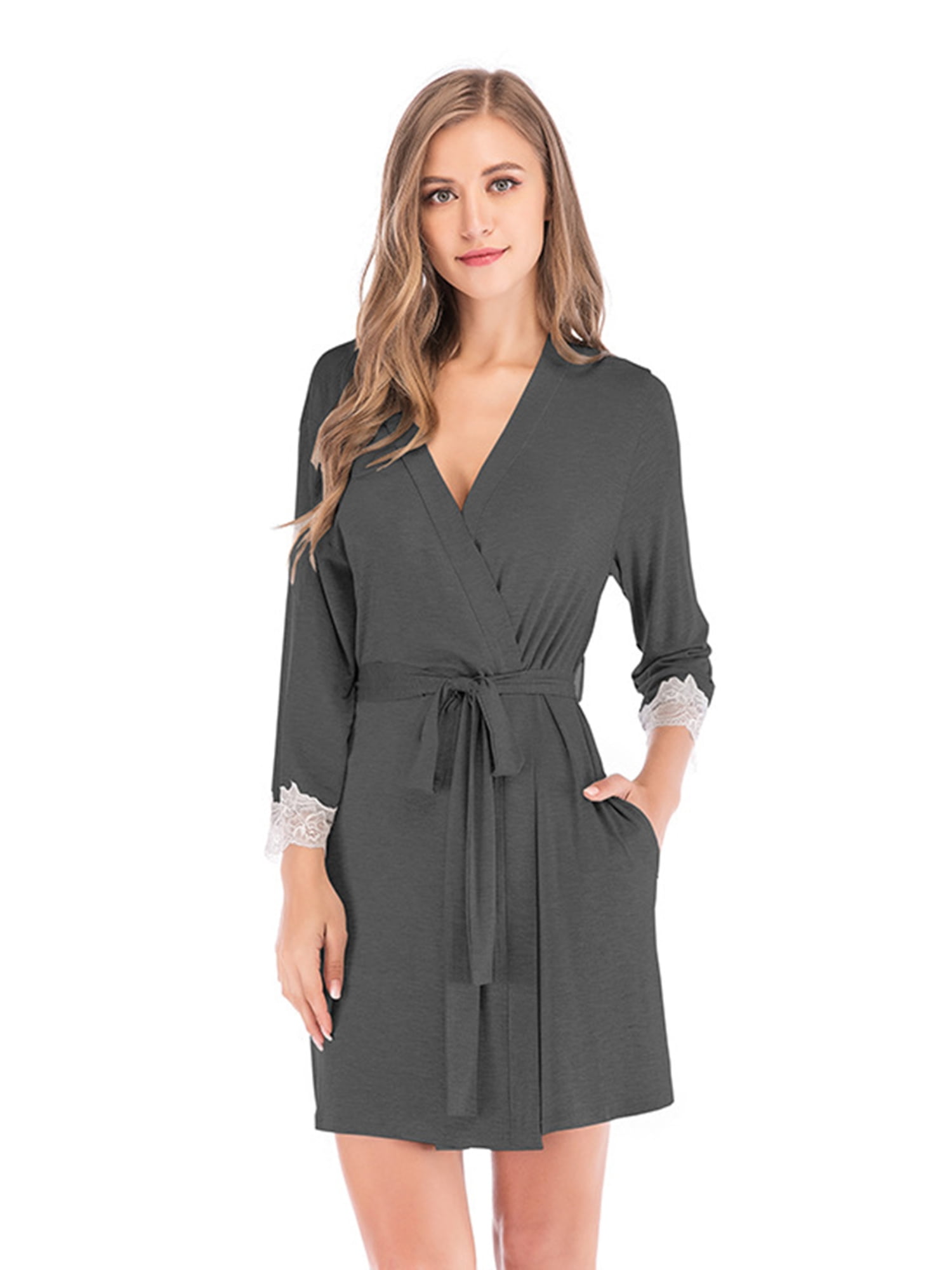 Women's Nightgowns Robe Modal Sleepdress Kimono Bathrobe Lace Long ...