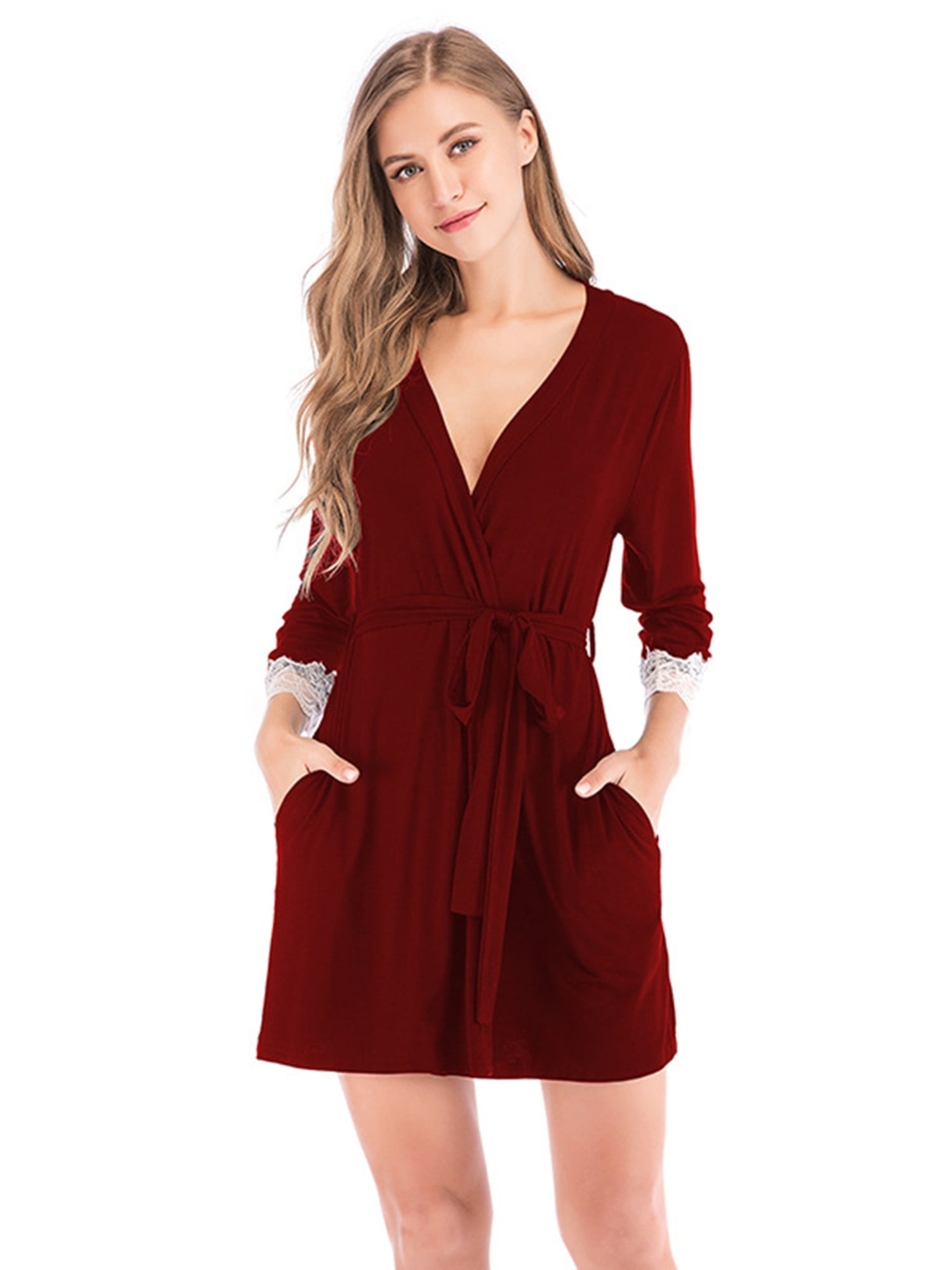 Women's Nightgowns Robe Modal Sleepdress Kimono Bathrobe Lace Long ...