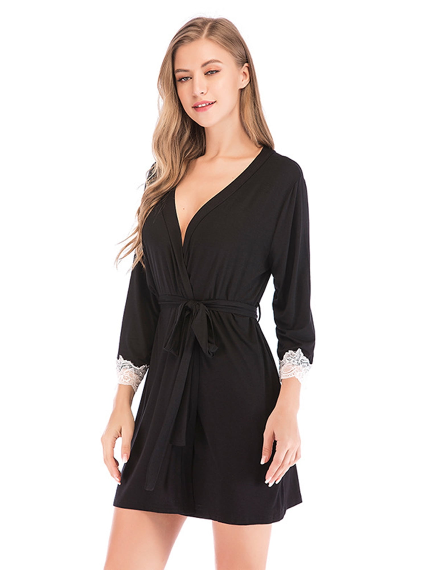 Women's Nightgowns Robe Modal Sleepdress Kimono Bathrobe Lace Long ...