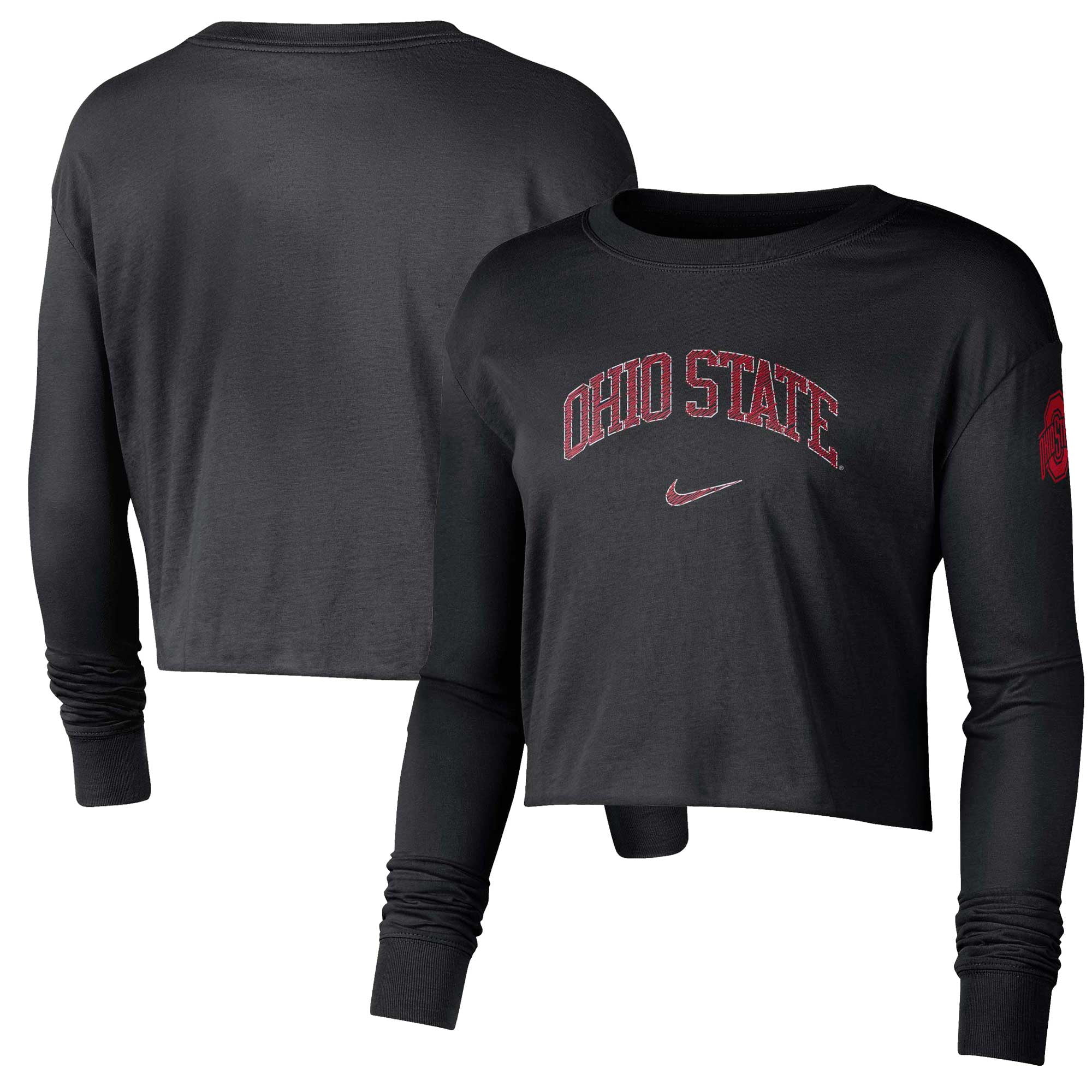 Women's Nike Black Ohio State Buckeyes 2-Hit Cropped Long Sleeve Logo T ...