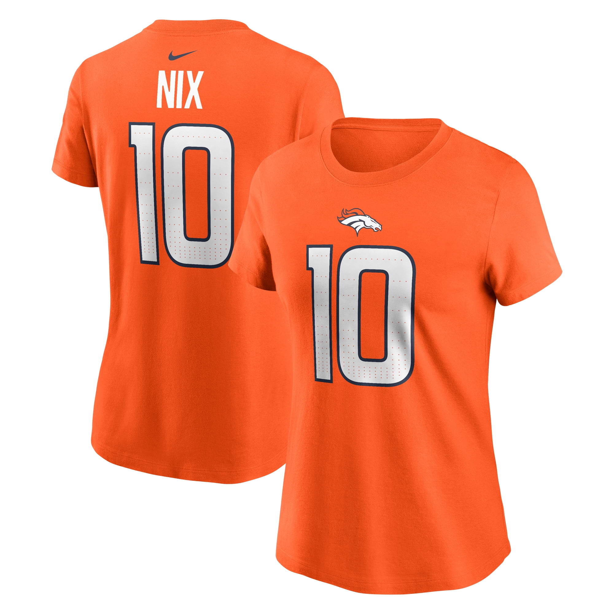 Women's Nike Bo Nix Orange Denver Broncos Name & Number T-Shirt ...