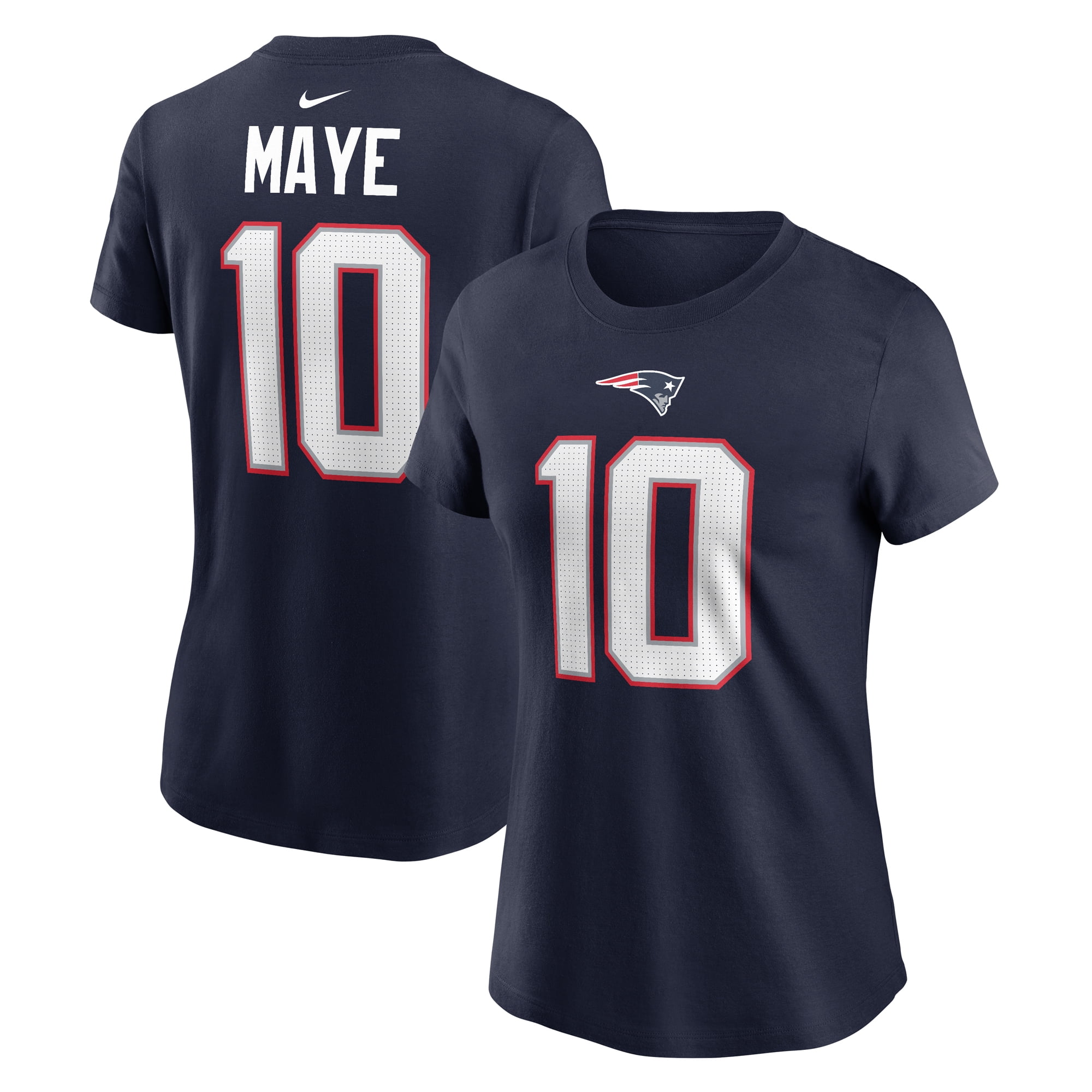 Women's Nike Drake Maye Navy New England Patriots Name & Number T-Shirt ...