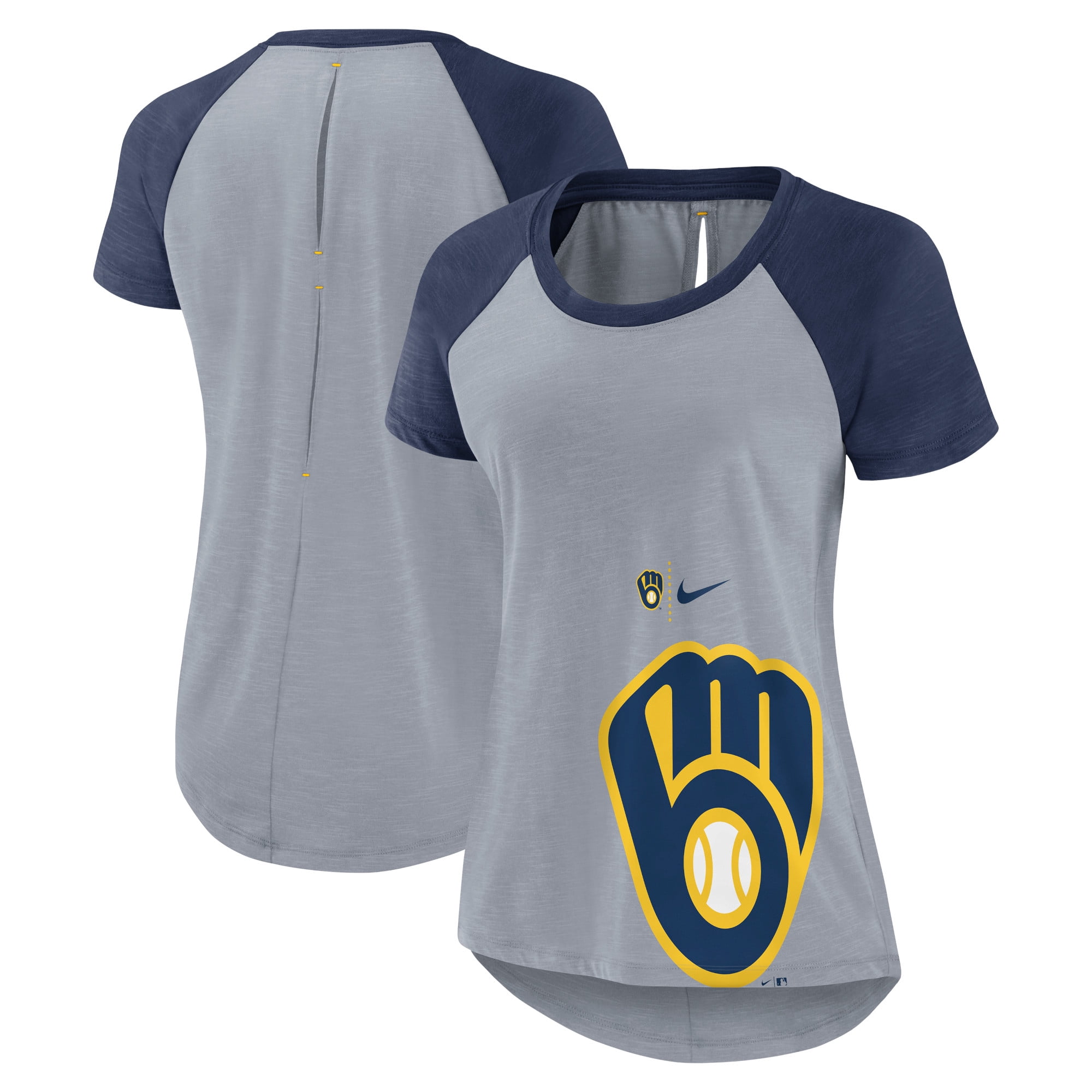 Women's Nike Heather Gray Milwaukee Brewers Summer Breeze Raglan ...