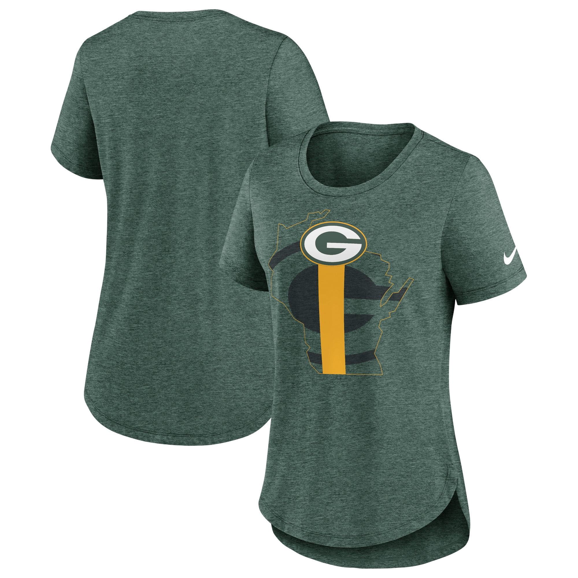 Women's Nike Heather Green Green Bay Packers Local Fashion Tri-Blend T ...