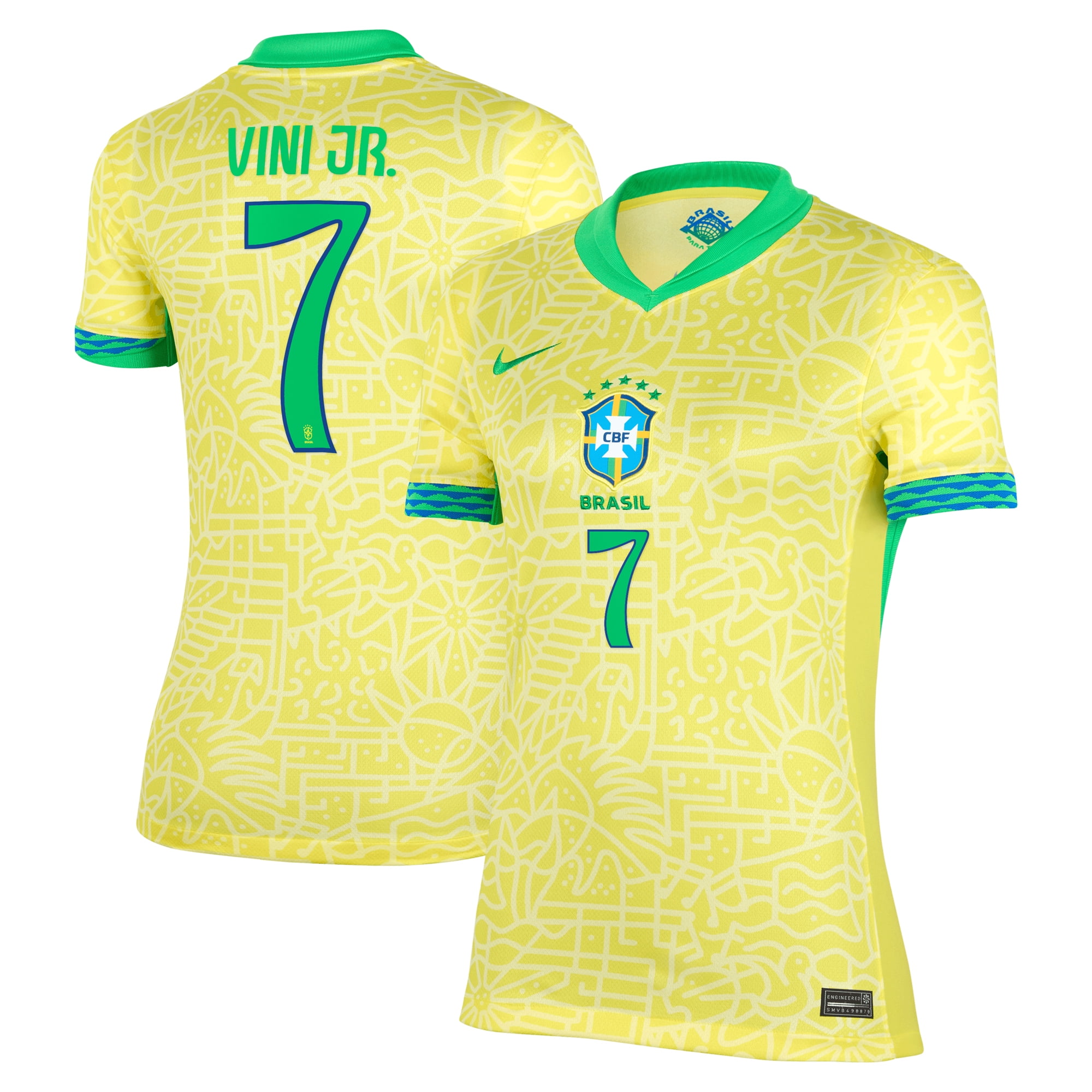 Women's Nike Vini Jr. Yellow Brazil National Team 2024 Home Replica ...