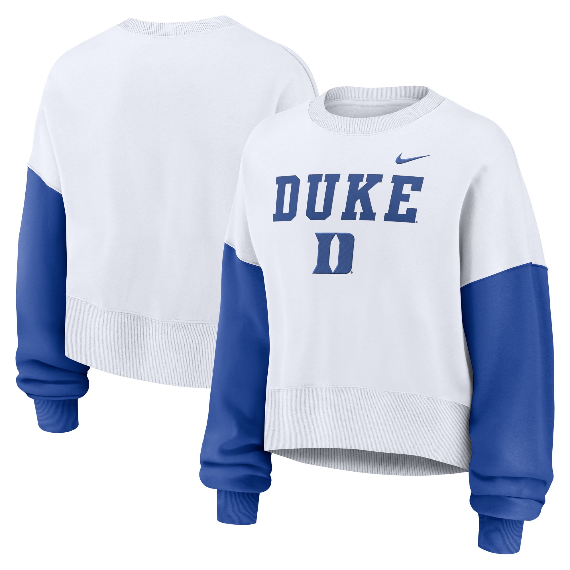 Women's Nike White Duke Blue Devils Color-Block Oversized Cropped ...