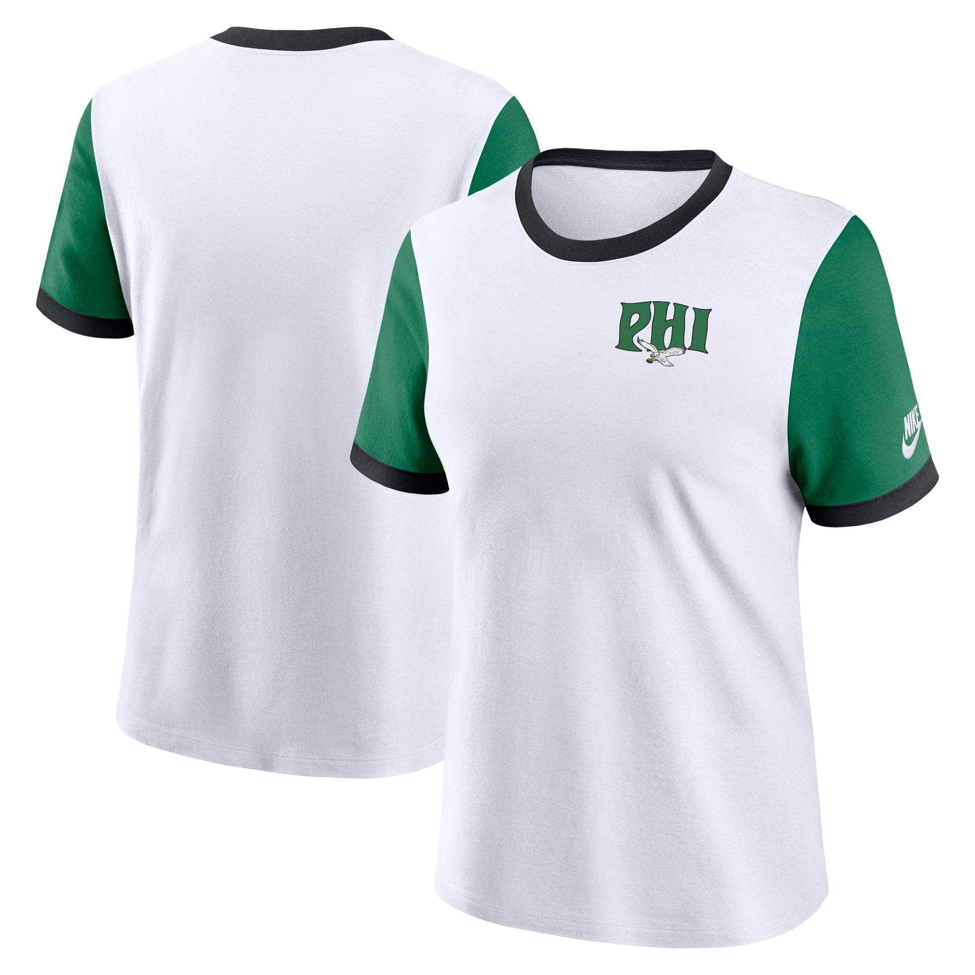 Women's Nike White/Kelly Green Philadelphia Eagles Rewind Ringer T ...