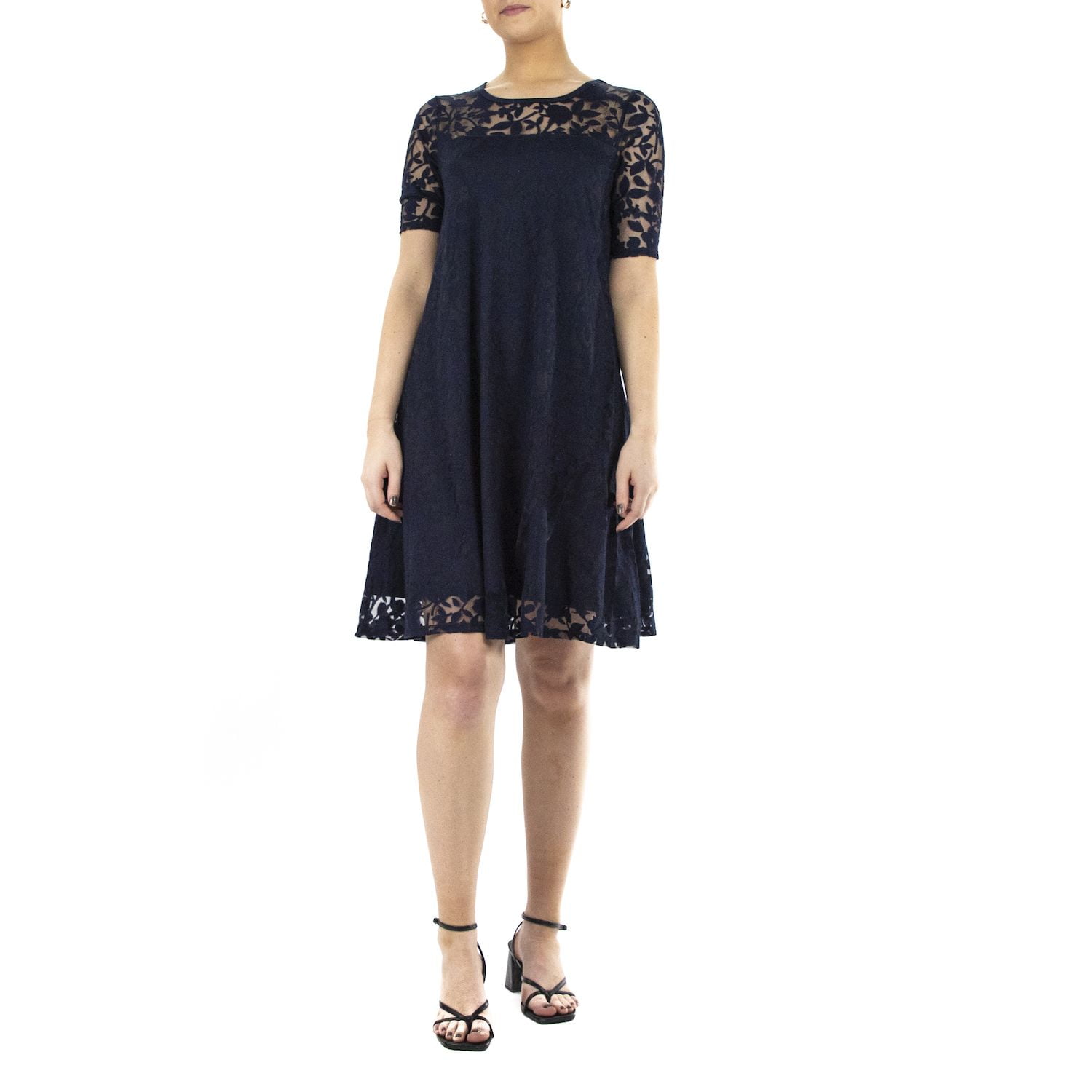 Women's Nina Leonard Burnout-Lace Swing Dress Color: Navy Size: SMALL ...