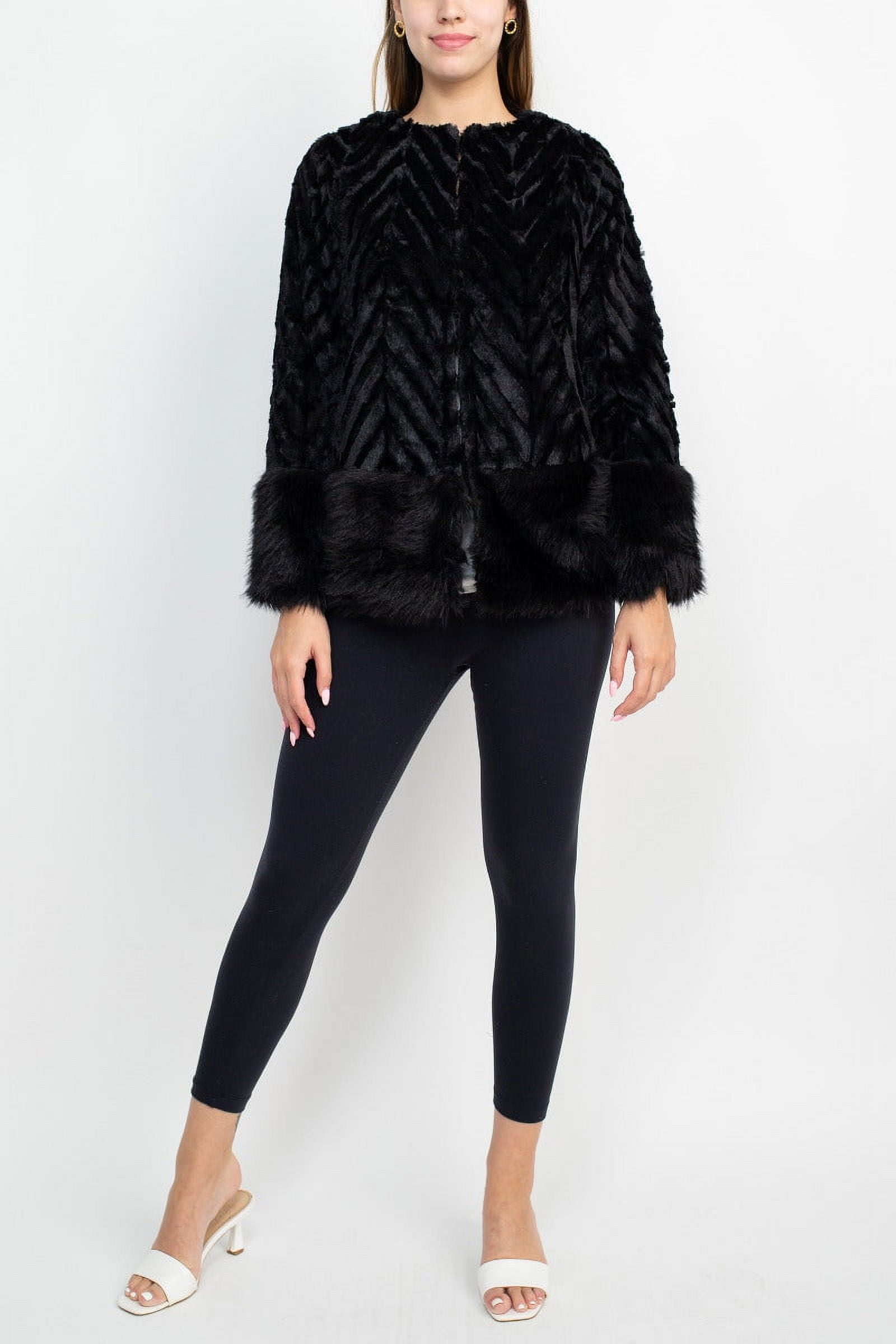 Women's Nina Leonard Chevron Faux-Fur Bolero Color: Ivory Size: LARGE ...